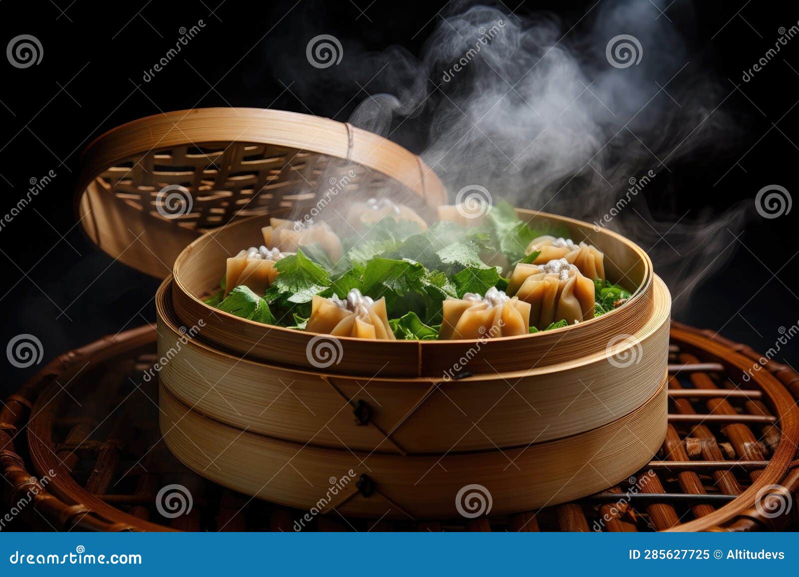 Close-up of Freshly Steamed Dim Sum in Bamboo Steamer Stock Image ...