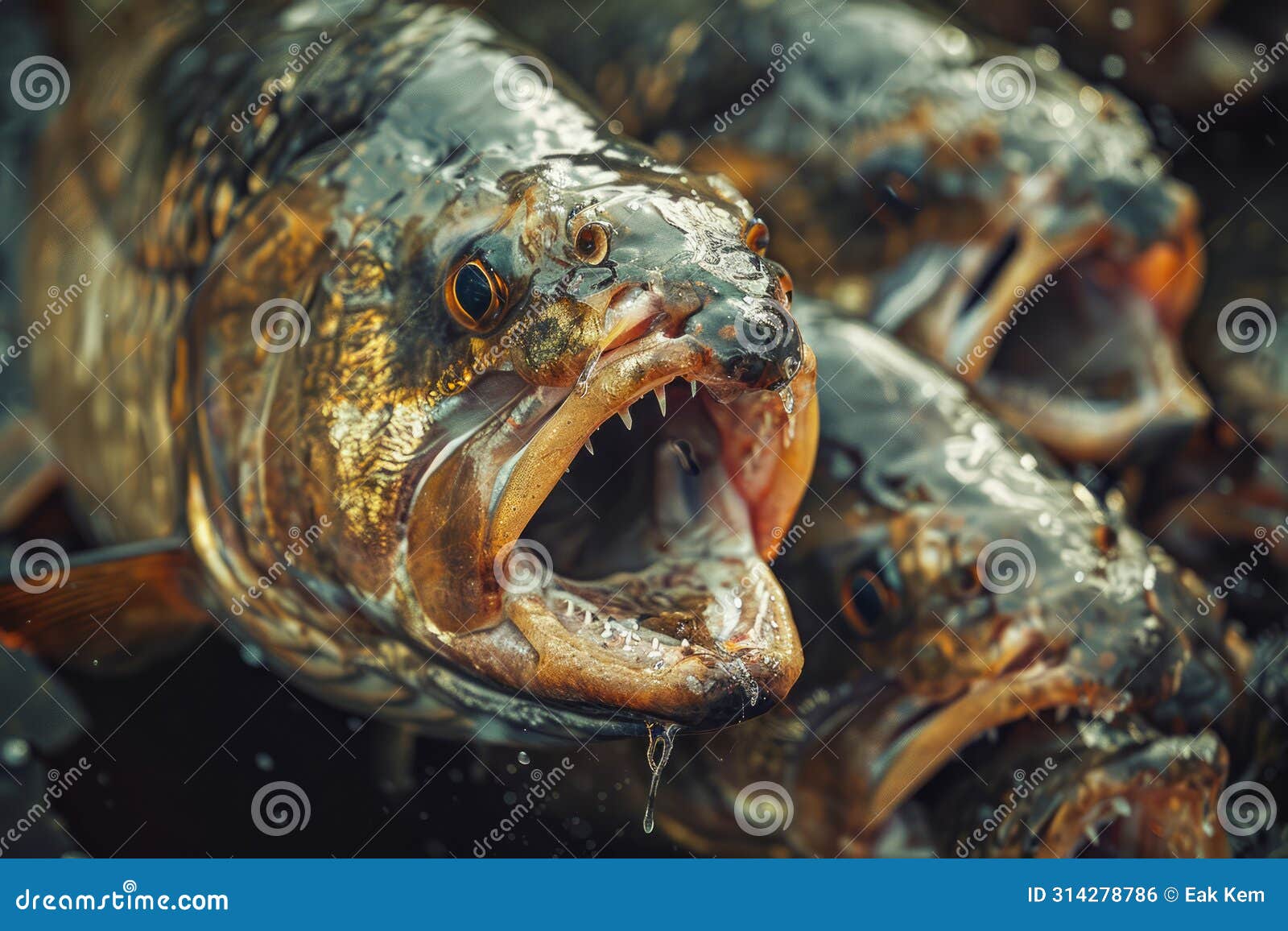 Close Up of Freshwater Predator Fish with Sharp Teeth in Natural ...
