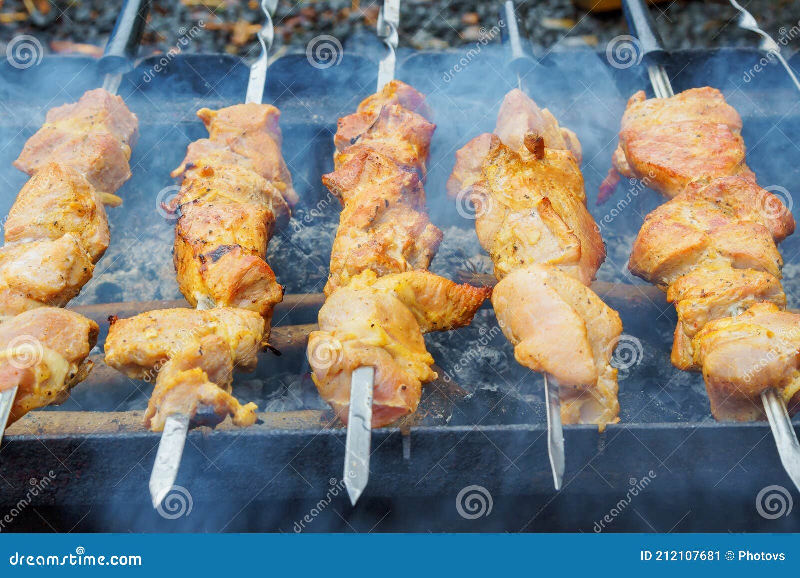 Close-up of the Fried Meat with Fire and Coal Stock Image - Image of ...