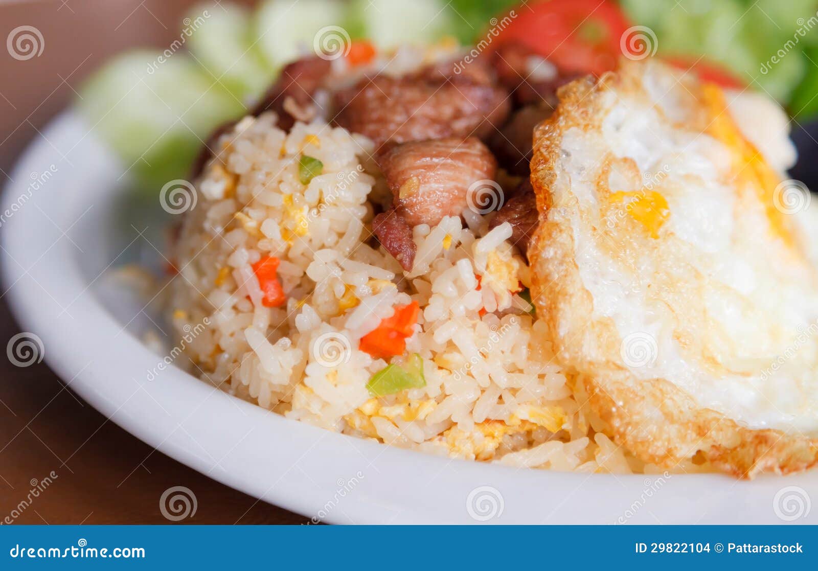 Close Up of Fried Rice with Pork and Fired Egg Stock Photo - Image of ...