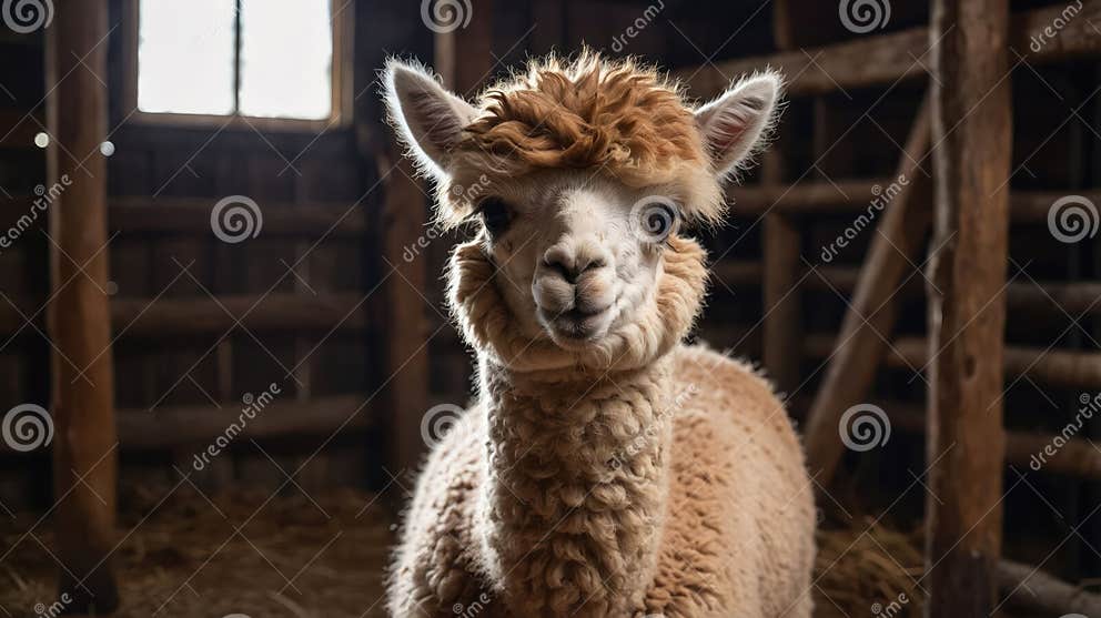 A Close-up of a Friendly Alpaca in a Rustic Barn Setting Stock ...