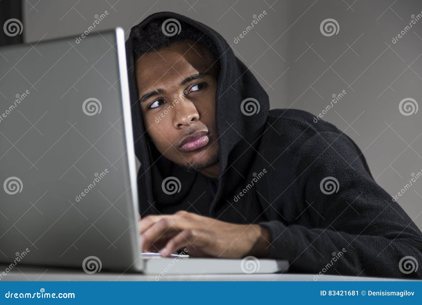 Close Up Of Frightened African American Hacker Stock Image Image Of