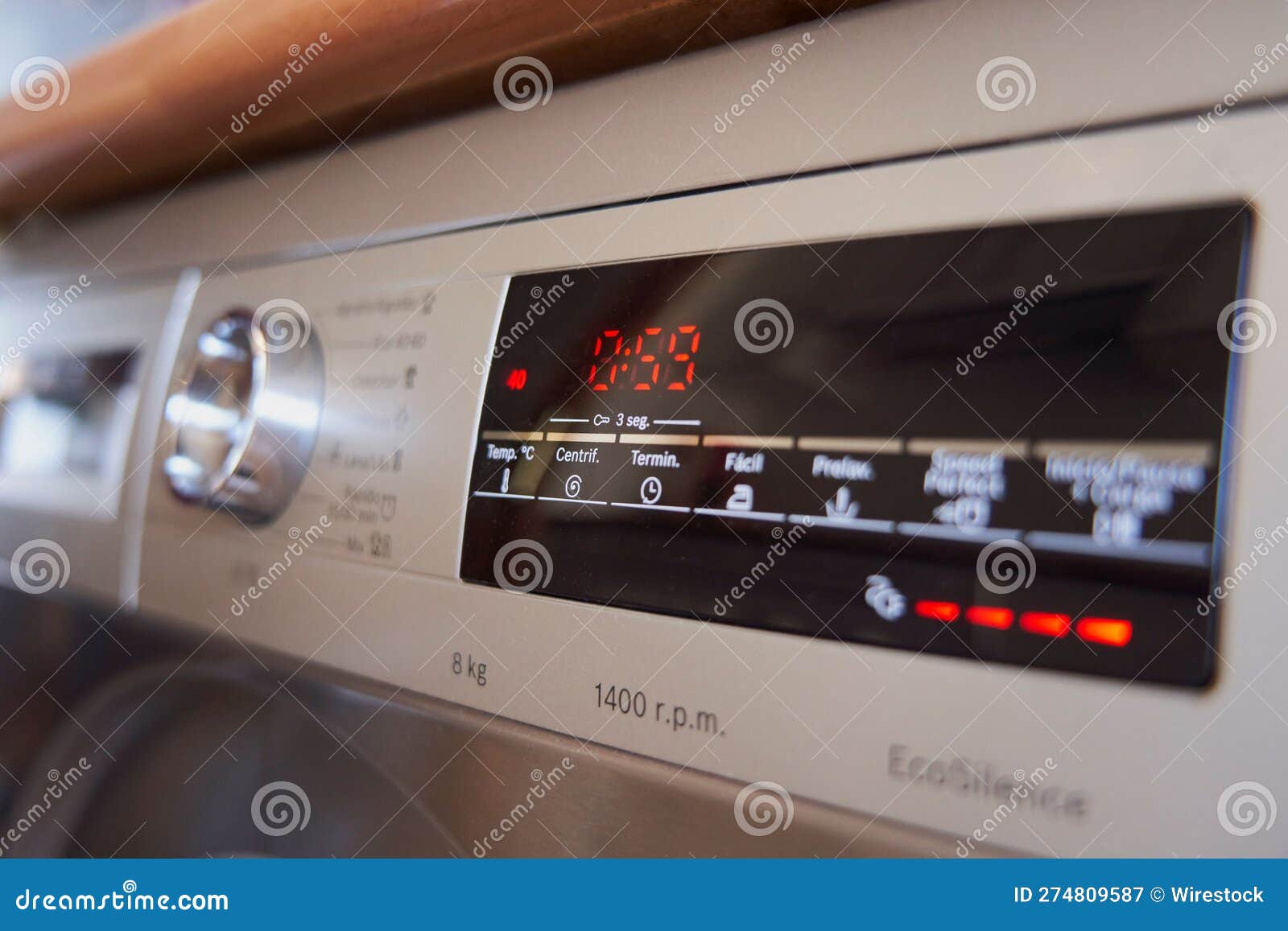 Close-up of the Front of a Gray Washing Machine Turned on Stock Image ...