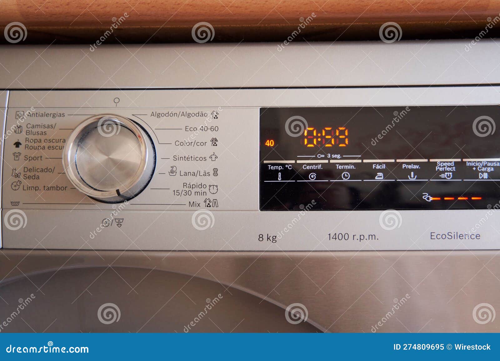 Close-up of the Front of a Gray Washing Machine Turned on Stock Image ...