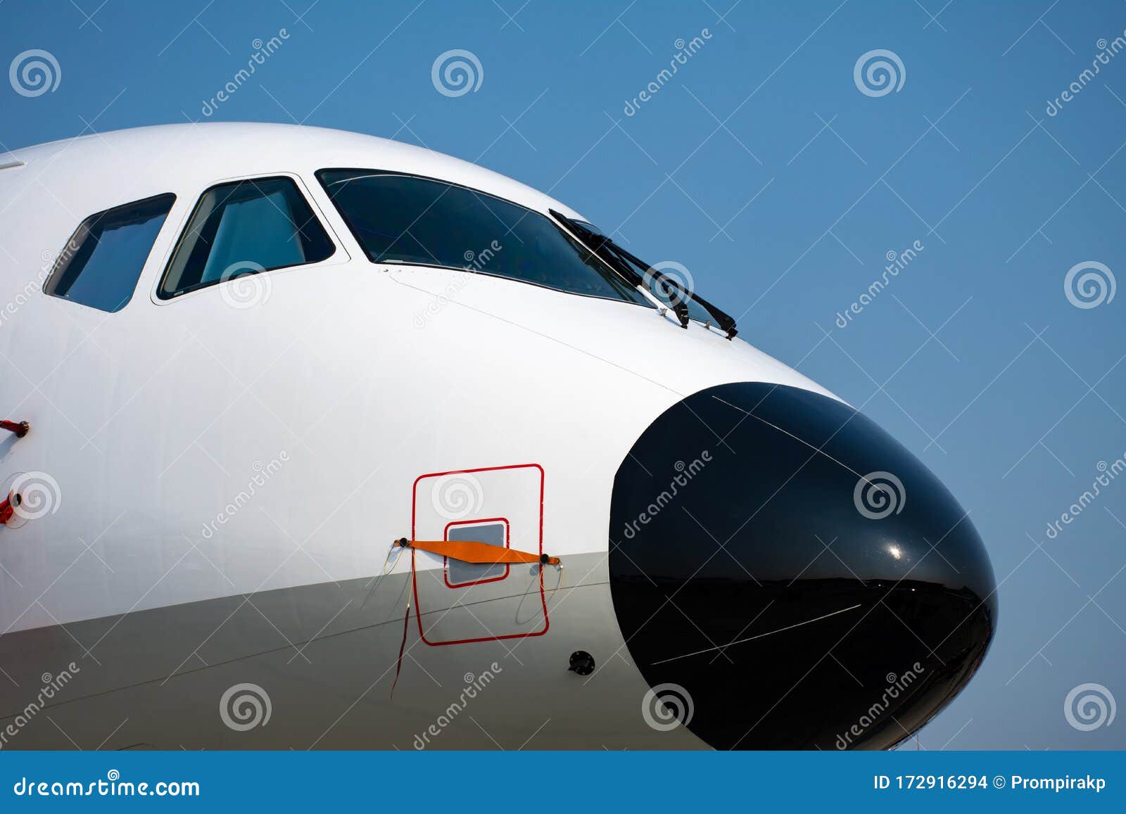 Close Up Front View of Airplane Parking at Airport Stock Photo - Image ...