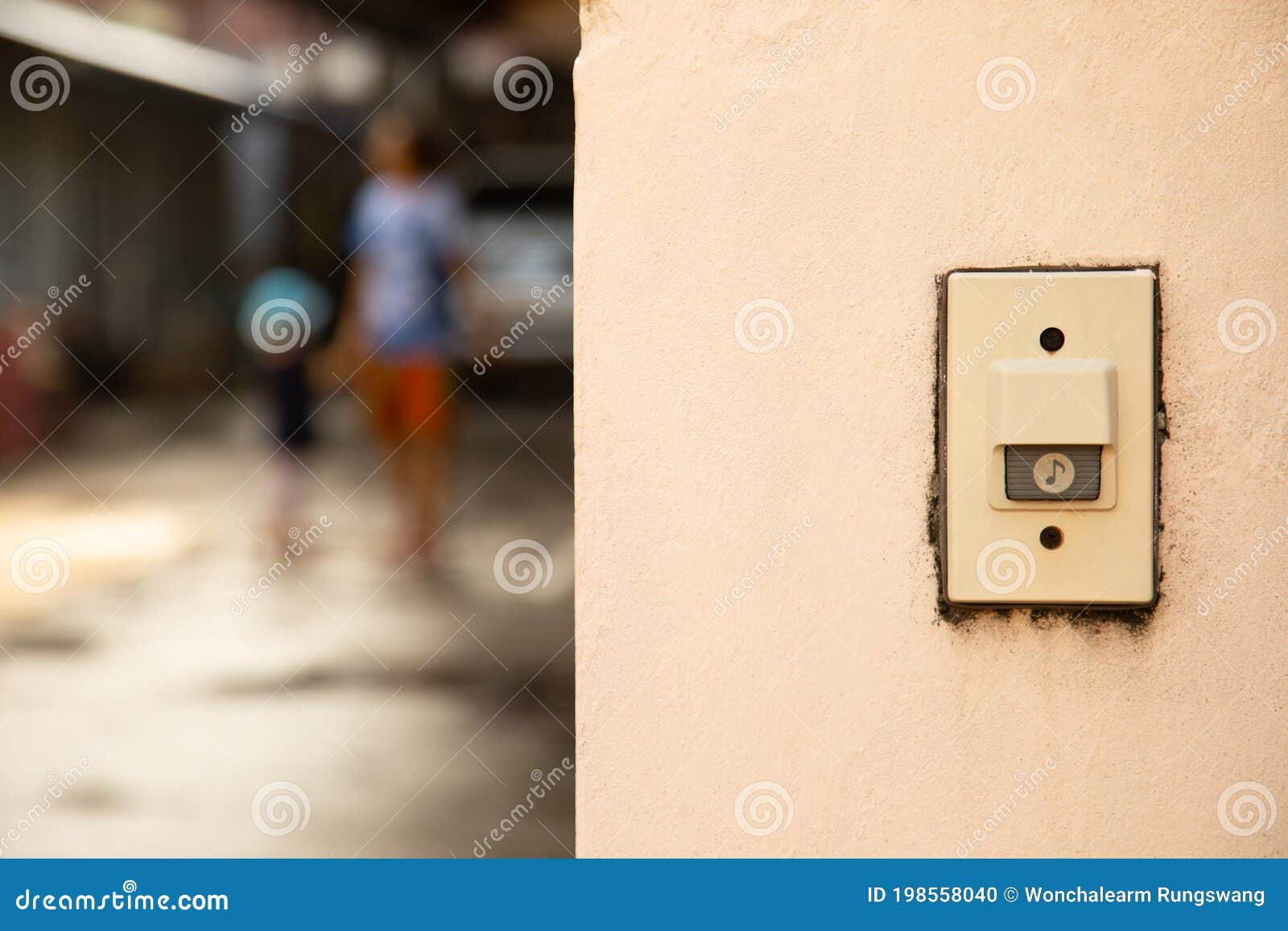 Close Up and Front View of Bell or Buzzer is on the Plaster Wall in ...