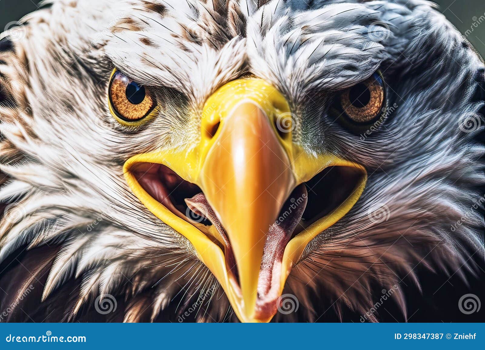Close-up Front View of an Eagle S Head with Its Beak Open and the Bird ...