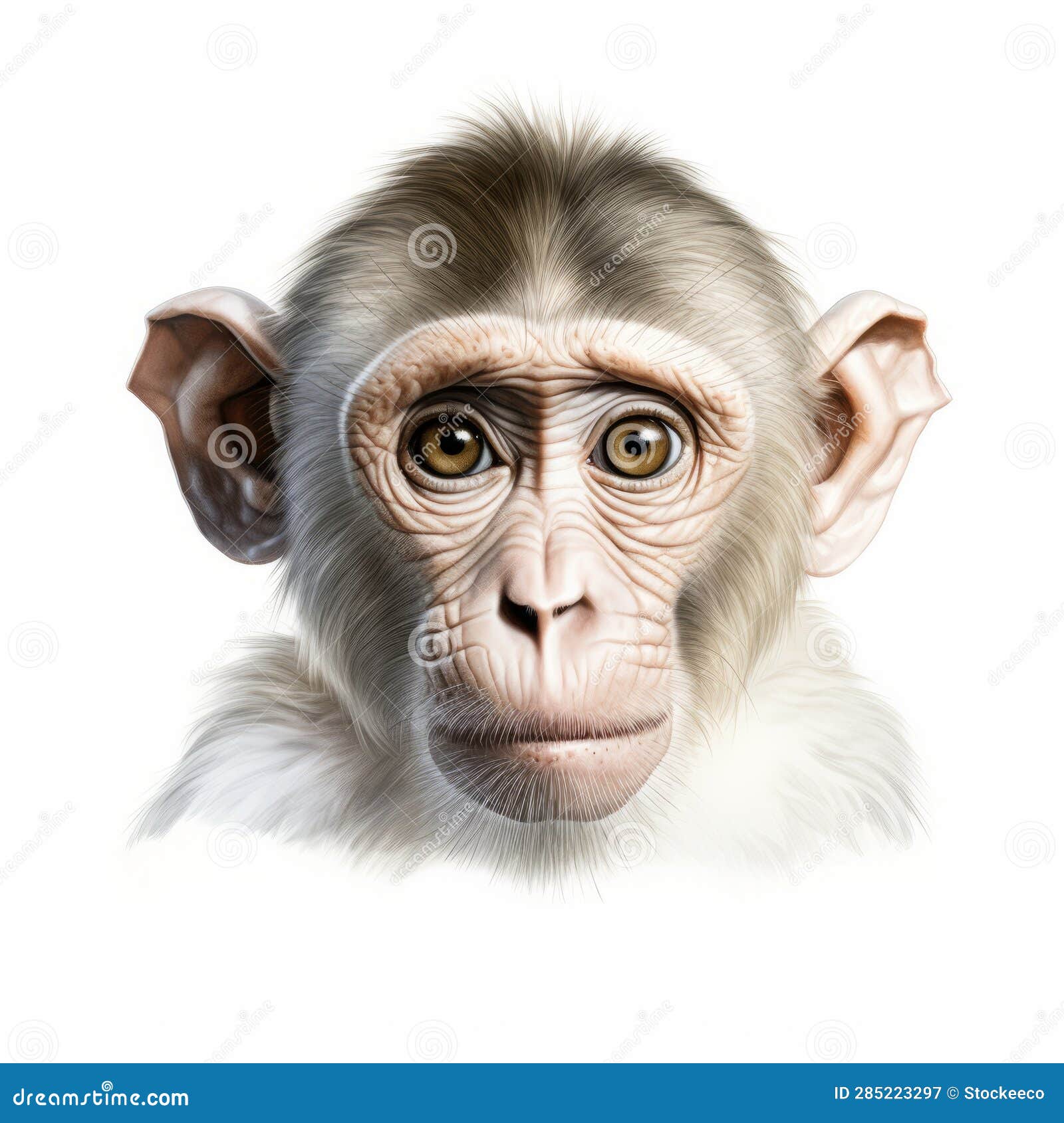 Close-up Monkey Drawing: Flat, Front View on White Background Stock ...