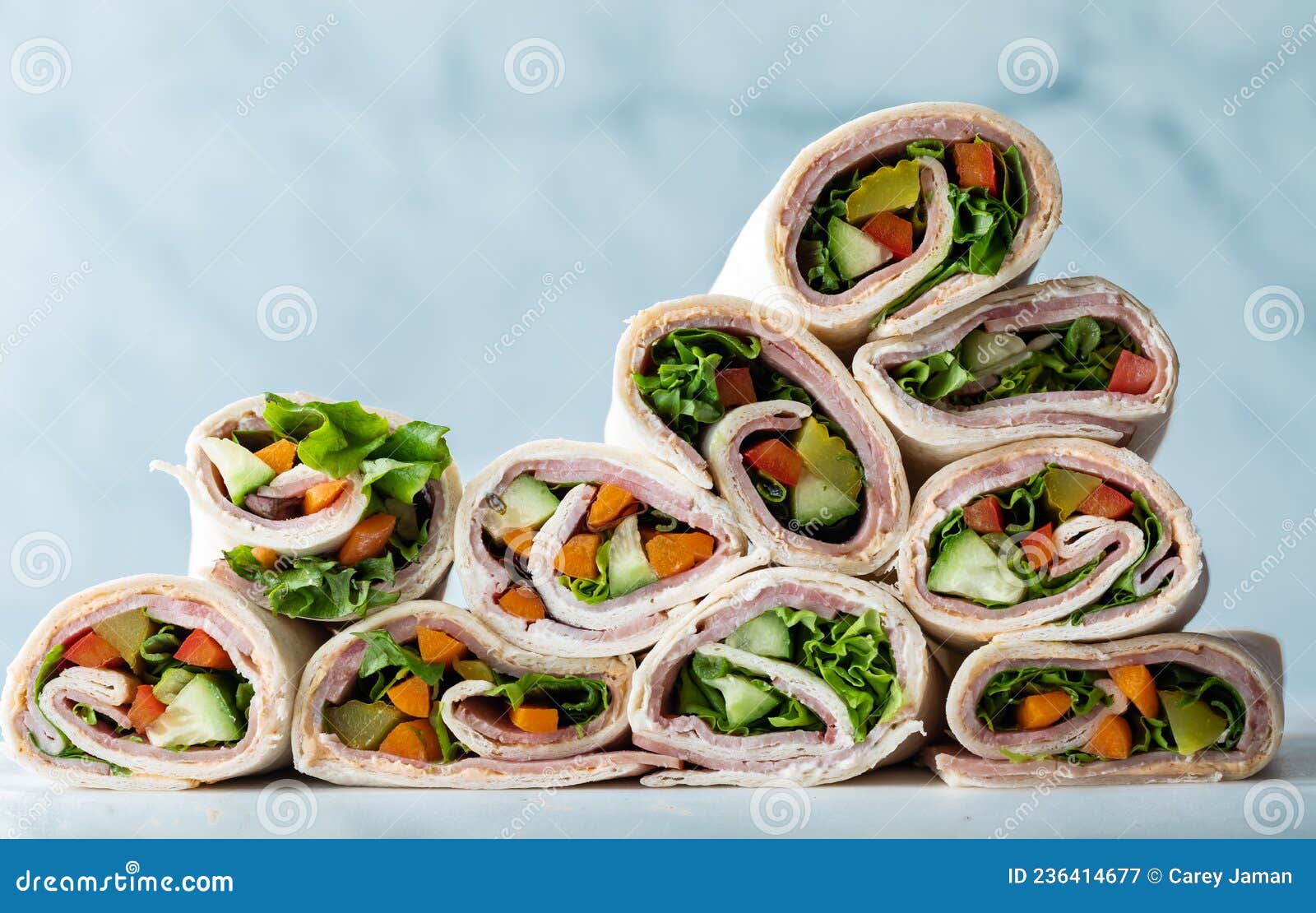 Close Up Front View of a Pile of Freshly Made Wraps, Ready for Eating ...