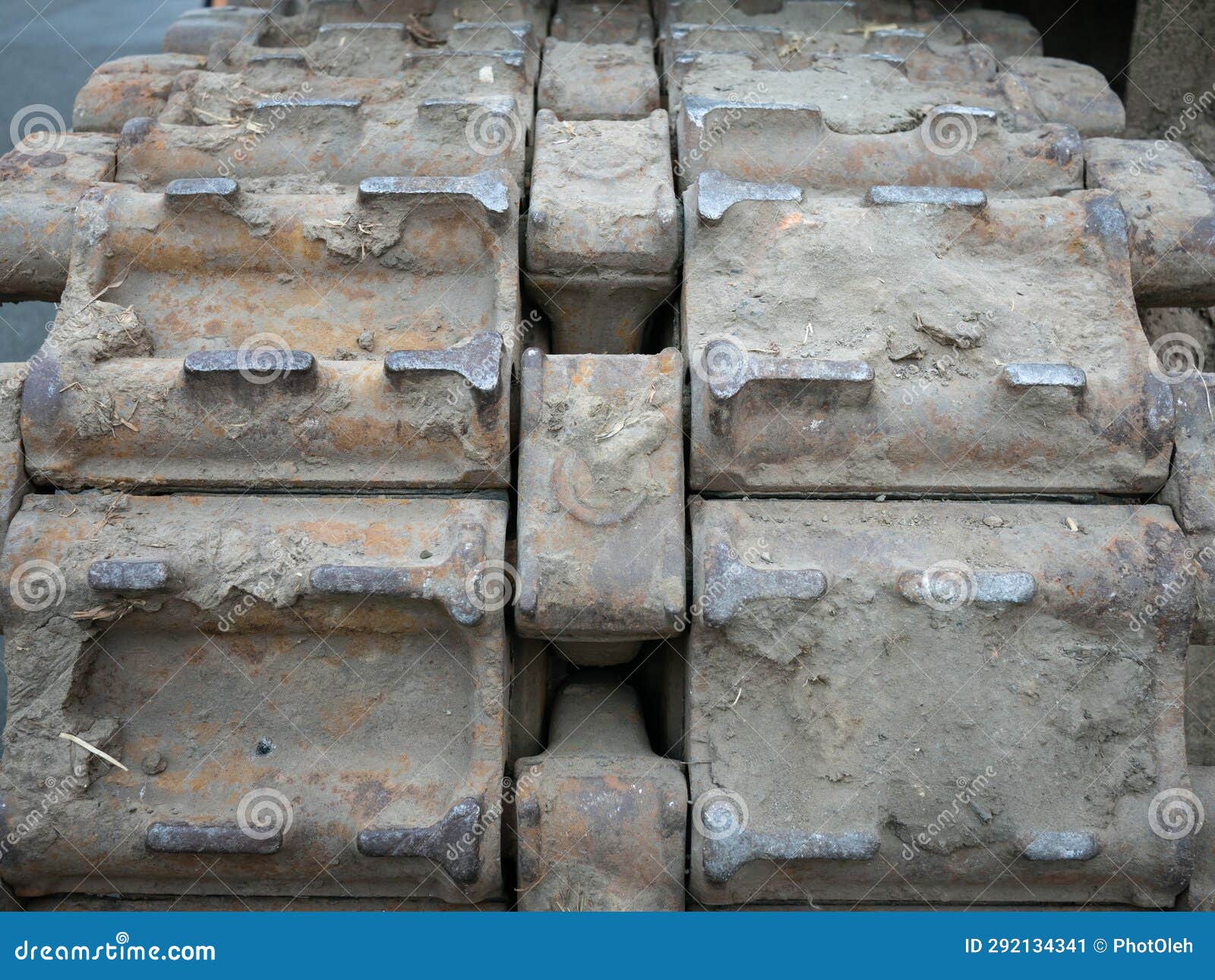 Close-up Front View of a Tank Track with Stuck Pieces of Soil Stock ...