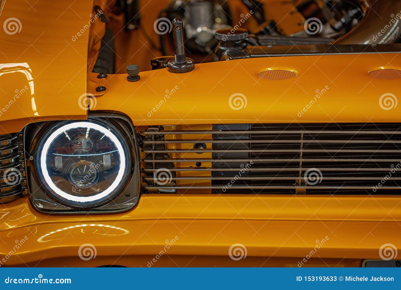Close Up of Front of Yellow Classic Car Stock Image - Image of ...