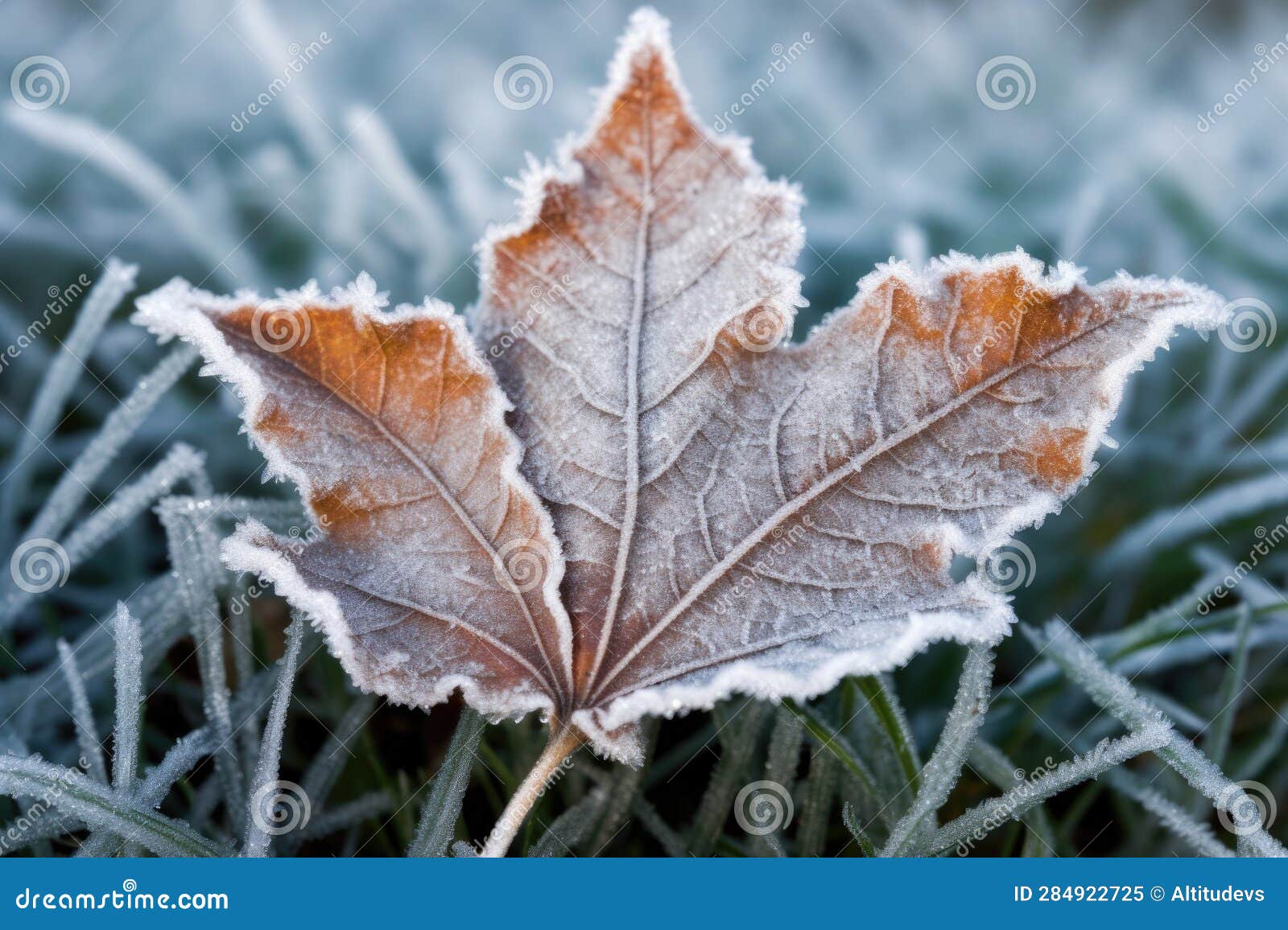 Close-up of Frost-covered Maple Leaf on Ground Stock Image - Image of ...