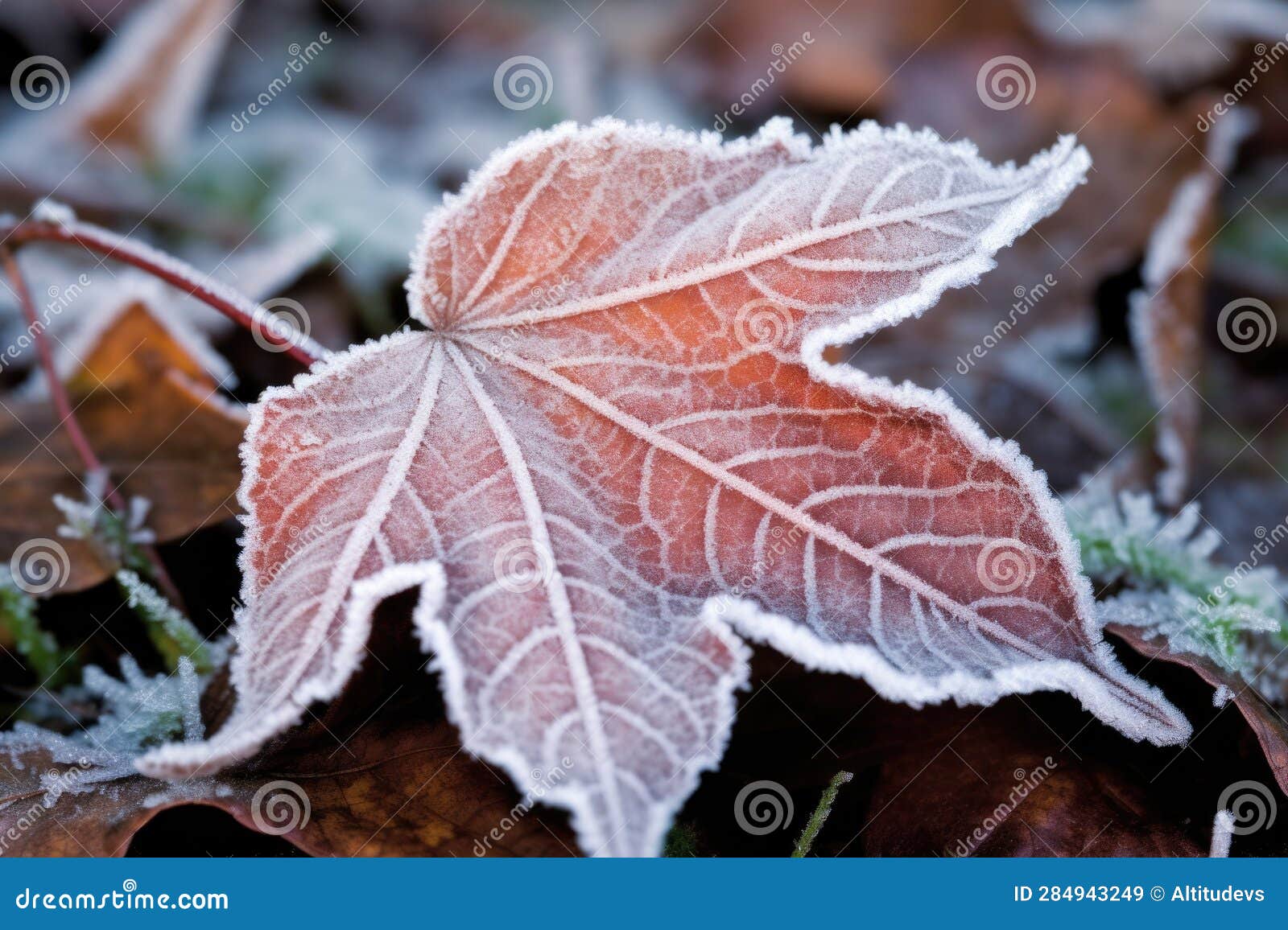 Close-up of Frost-covered Maple Leaf on Ground Stock Illustration ...