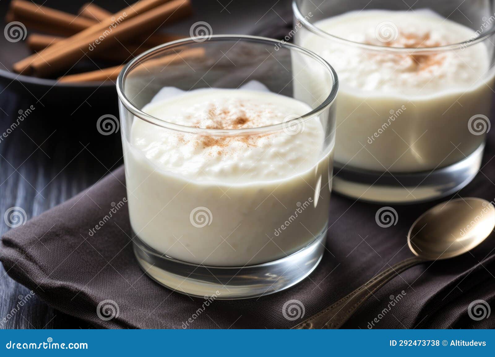 Close-up of Full Glass of Rice Pudding Drink with a Steel Spoon Stock ...