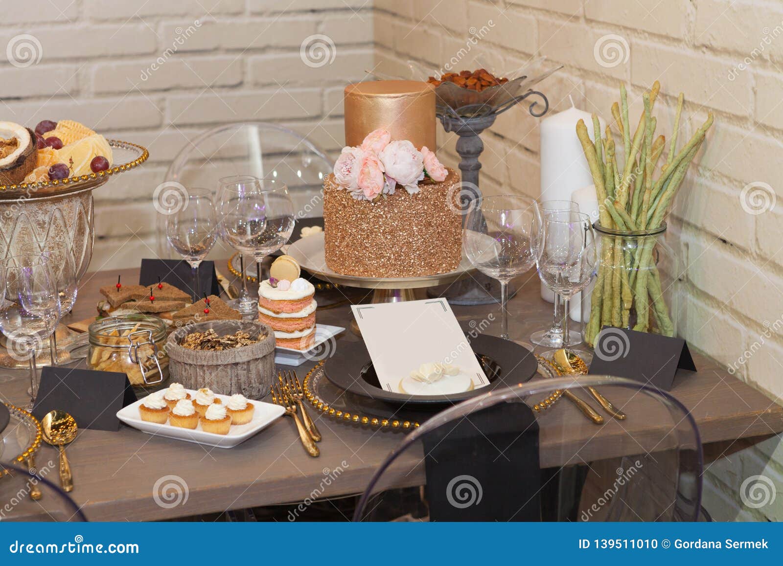 Close Up of a Fully Set Banquet Table Stock Photo - Image of interior ...