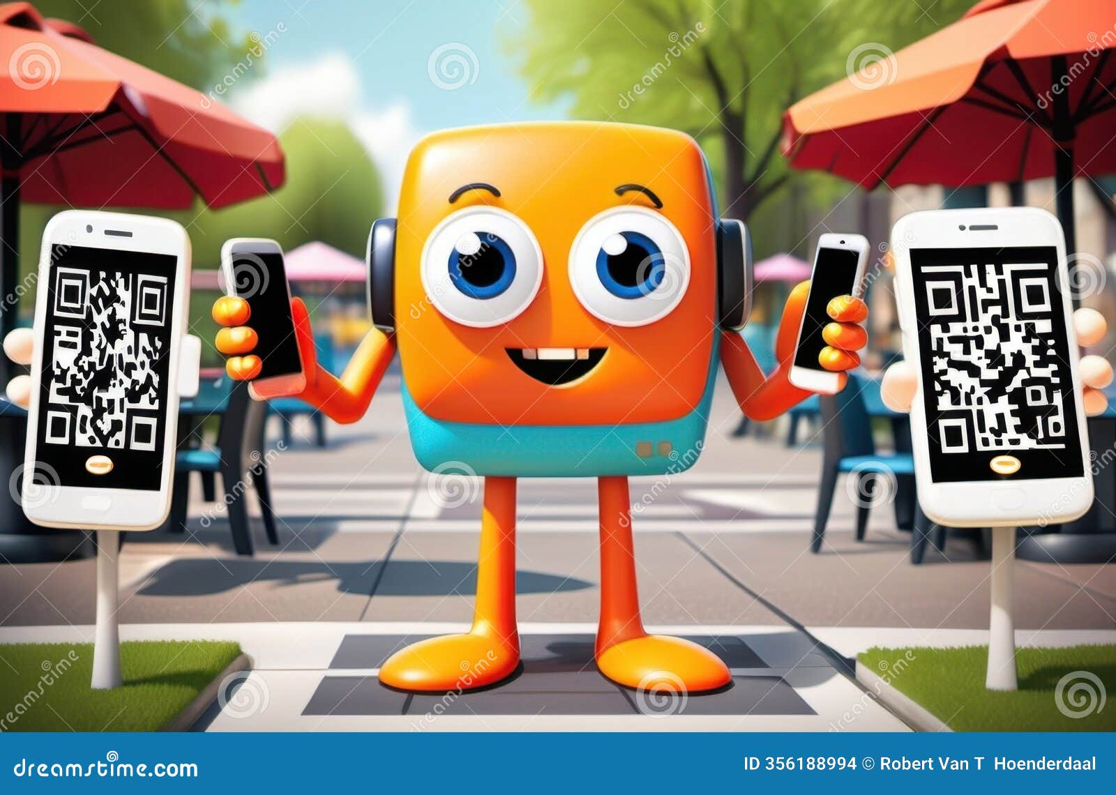 Close Up Funny Cartoon of a QR Code at 20-1-2025 Stock Illustration ...