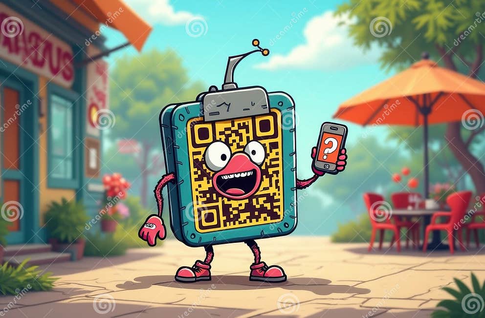 Close Up Funny Cartoon of a QR Code at 20-1-2025 Stock Illustration ...