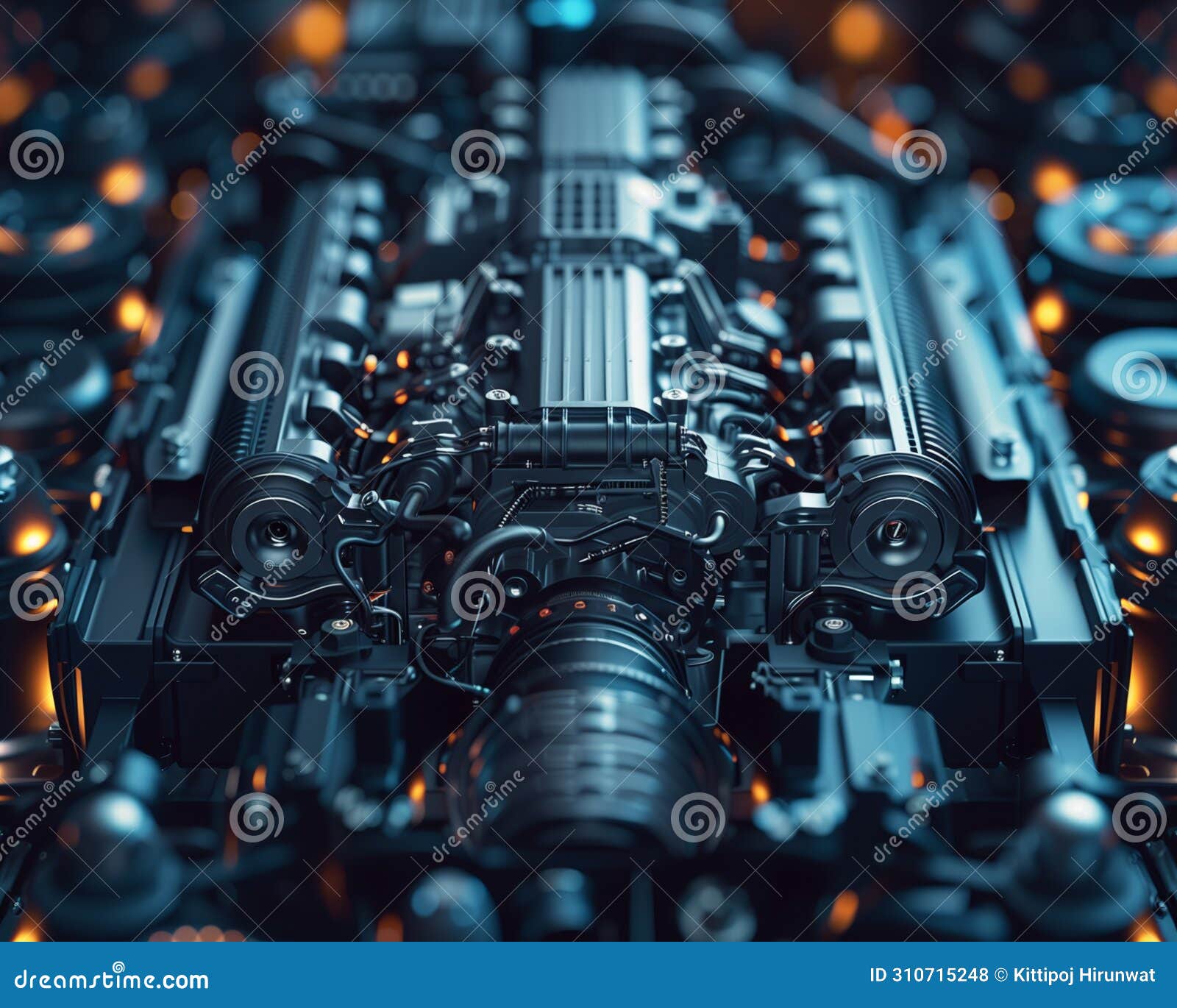 Close-up of Futuristic Car Engine. Stock Illustration - Illustration of ...