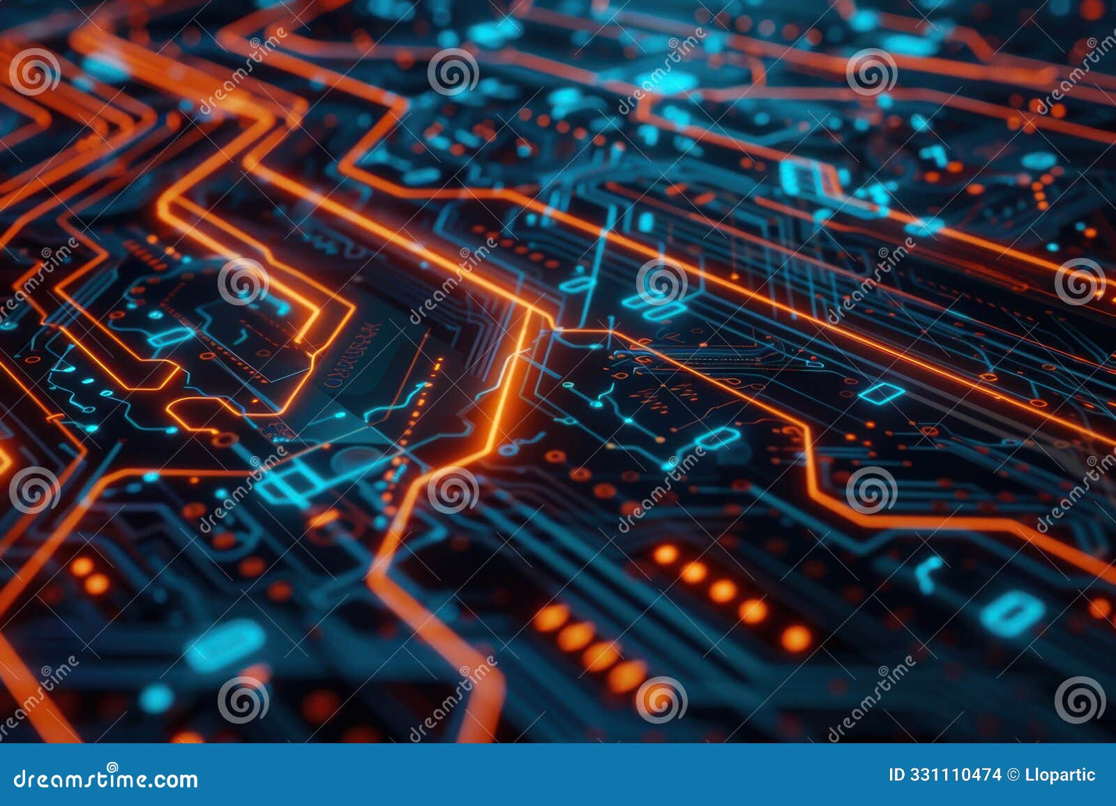 Close-up of a Futuristic Computer Motherboard with Glowing Circuits and ...