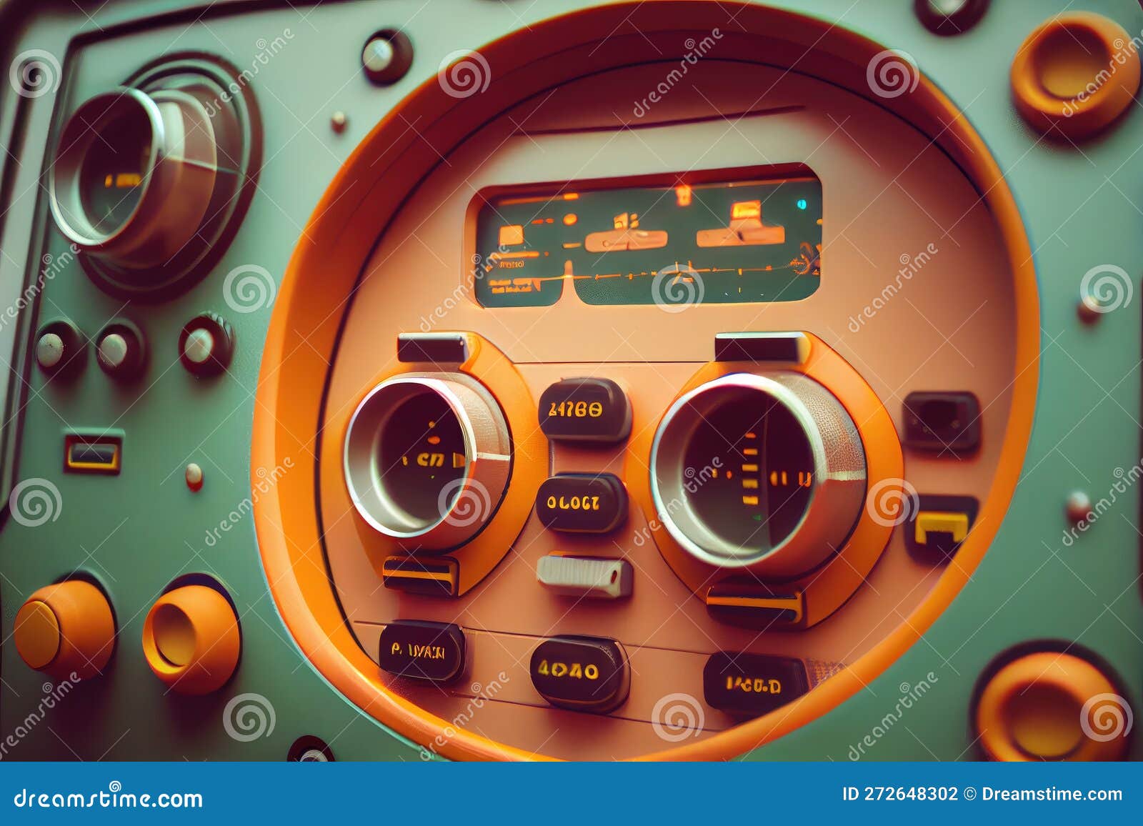Close-up of Futuristic Control Panel, with Buttons and Dials Operating ...