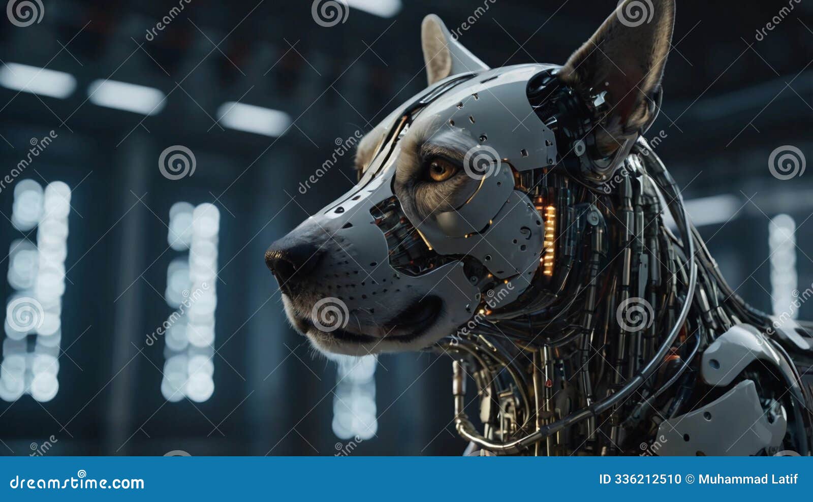 Close-up Futuristic Cyborg Dog in Lab Stock Illustration - Illustration ...