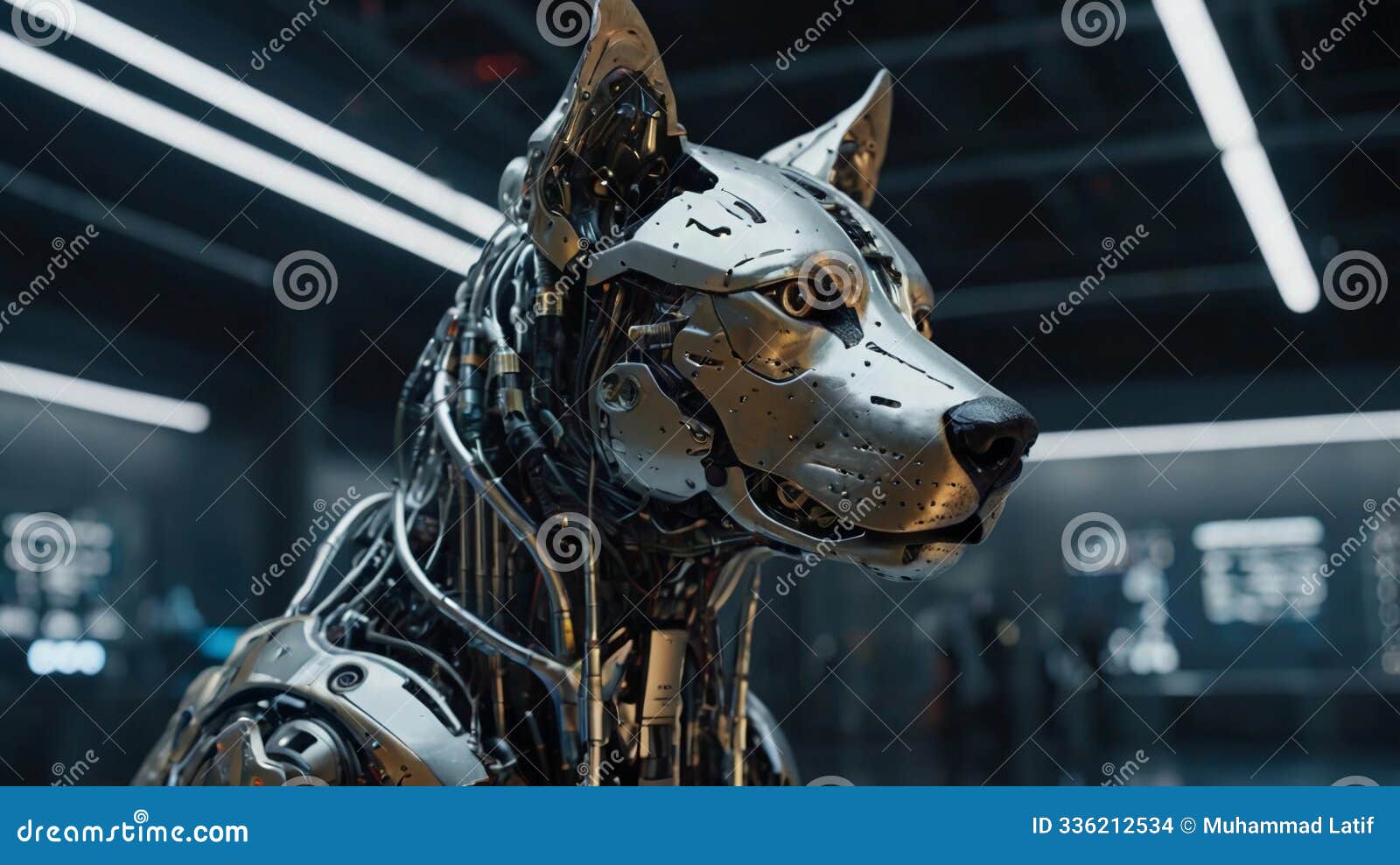 Close-up Futuristic Cyborg Dog in Lab Stock Illustration - Illustration ...