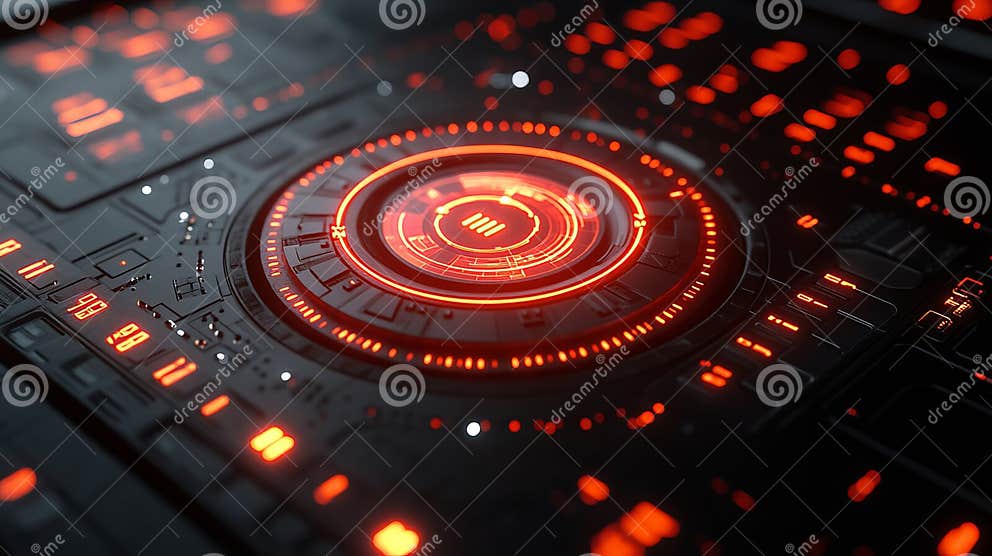 Futuristic Red Interface Digital Control Panel Ui 3d Hud Neon Dark ...