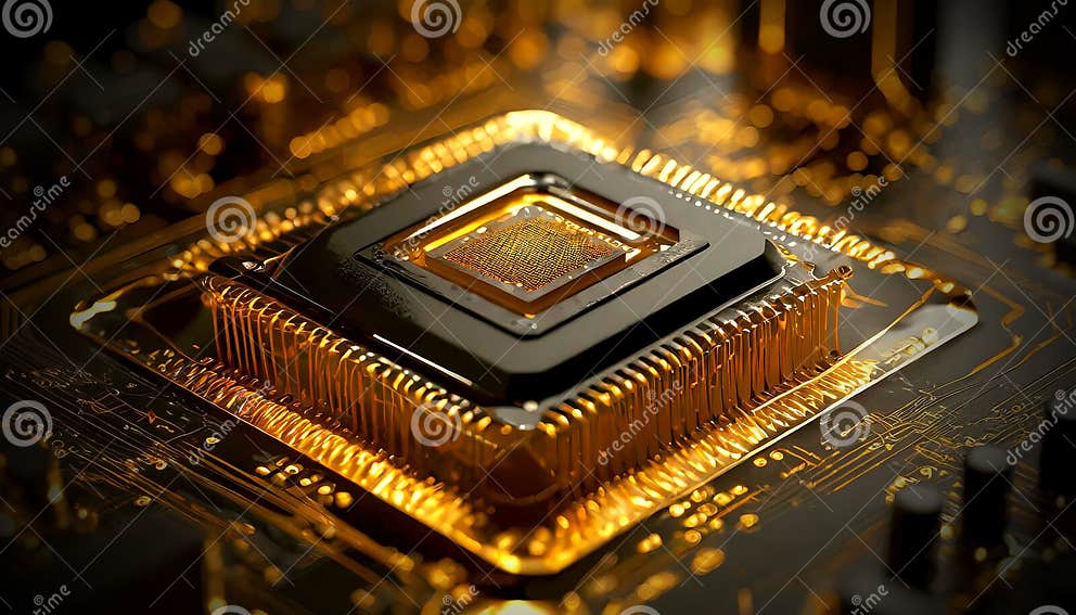 Futuristic High-tech CPU Central Processor Unit of a Supercomputer ...