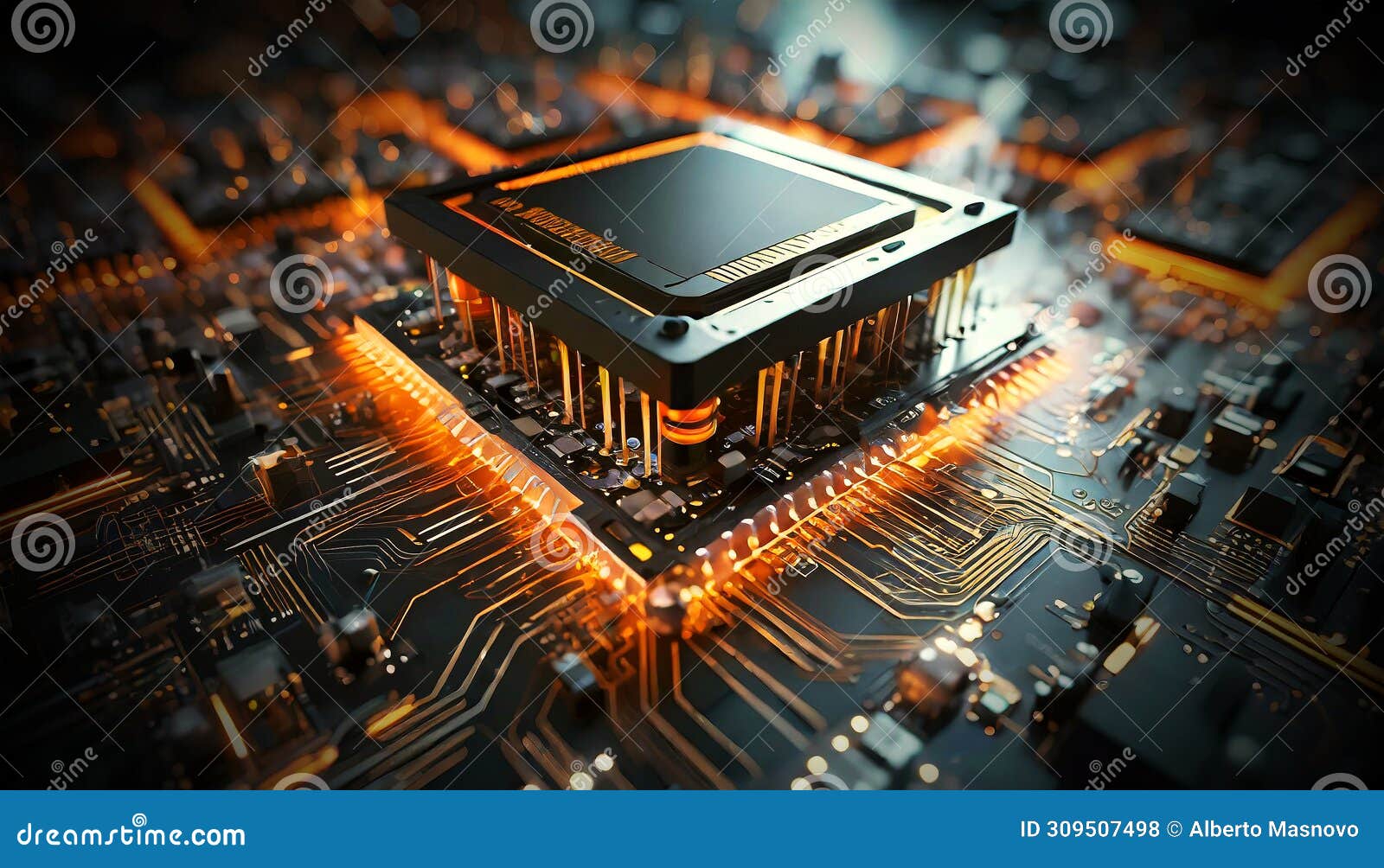 Futuristic High-tech CPU Central Processor Unit of a Supercomputer ...