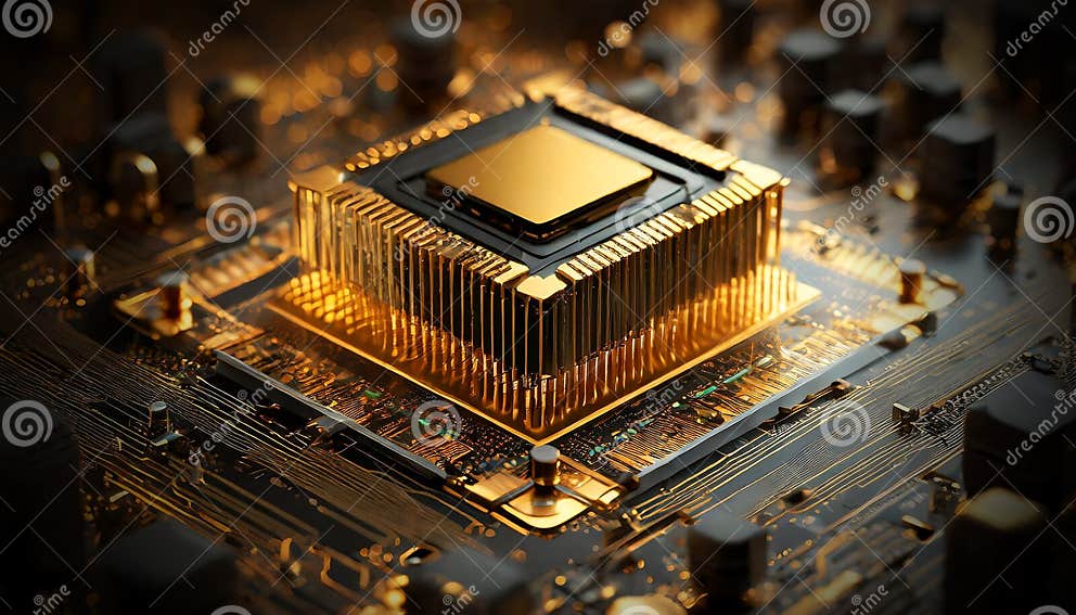 Futuristic High-tech CPU Central Processor Unit of a Supercomputer ...