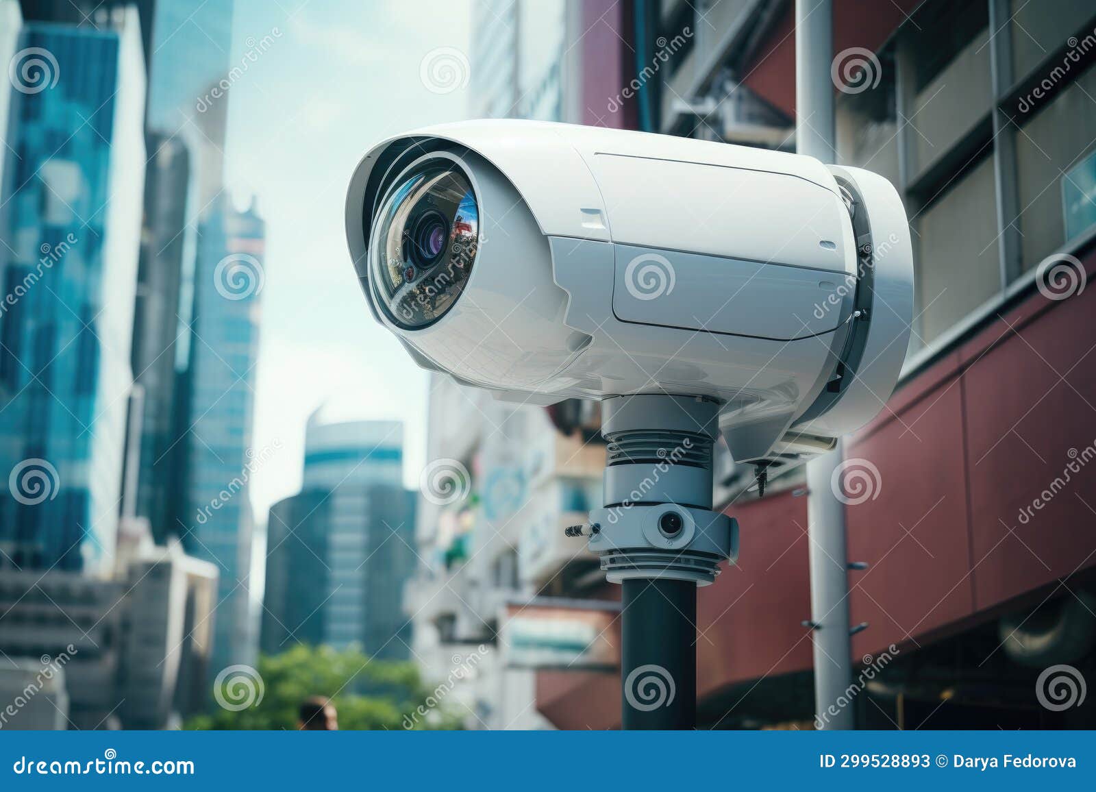 Close Up Futuristic Security Camera in Street of Smart City. Stock ...