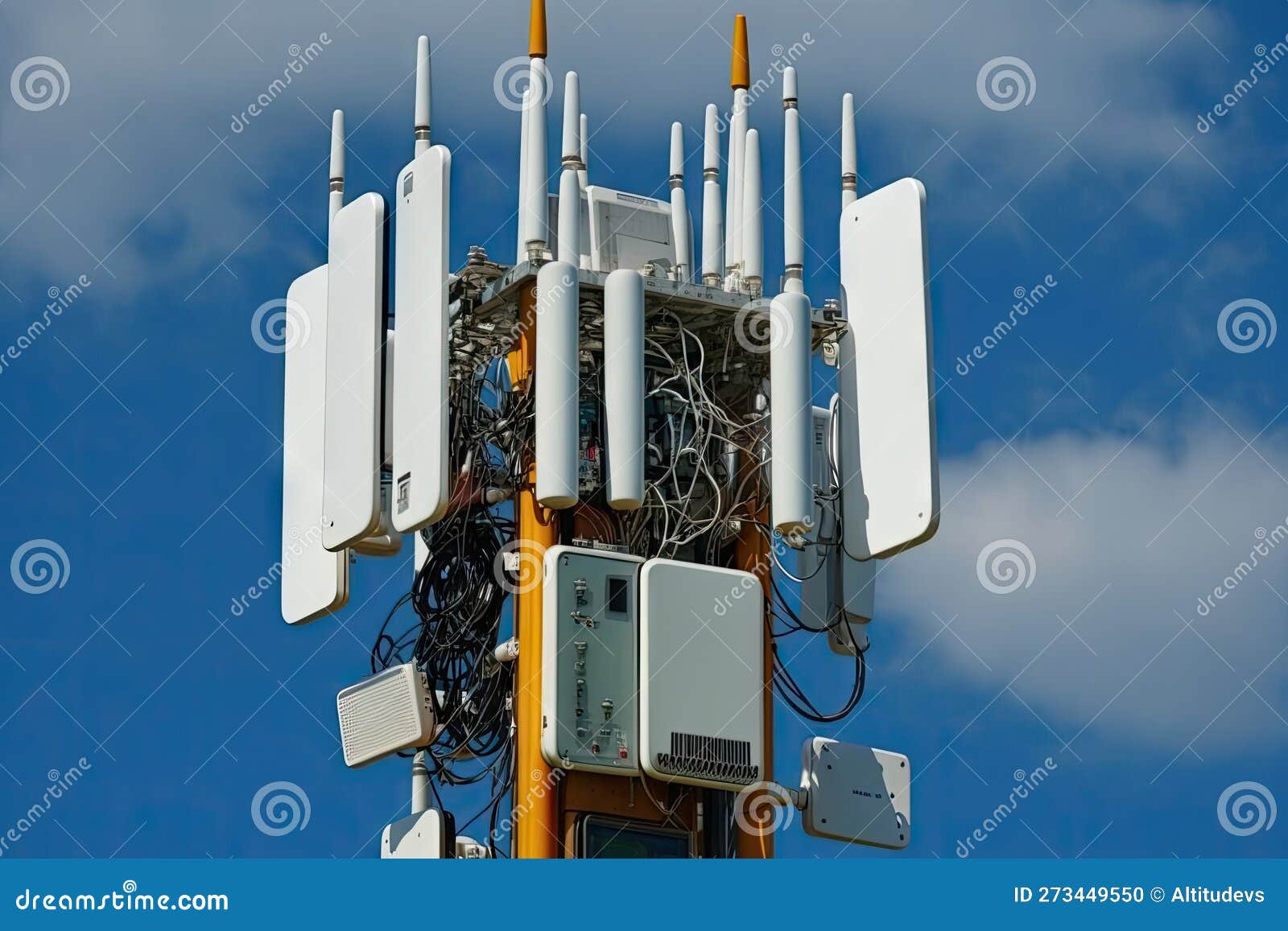 Close-up of a 5g Tower, with Cables and Antennas Connecting To the ...