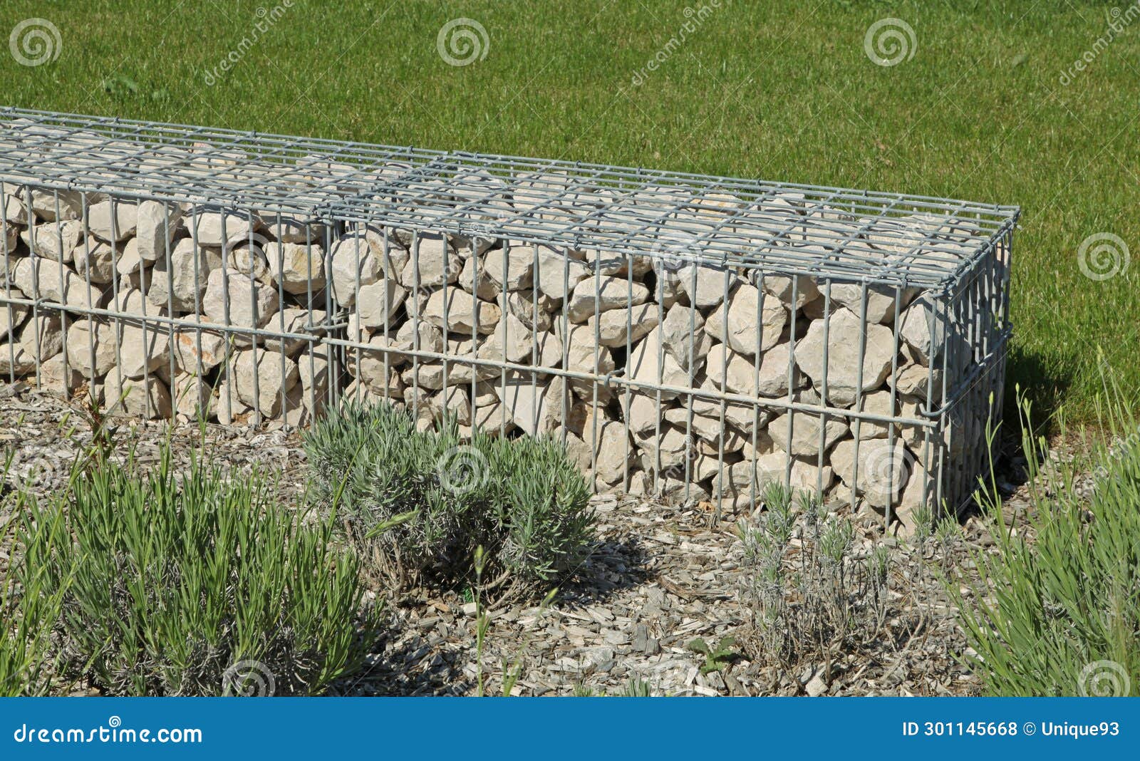 Close-up of a Gabion Support Wall with Wire Mesh Reinforcement and ...