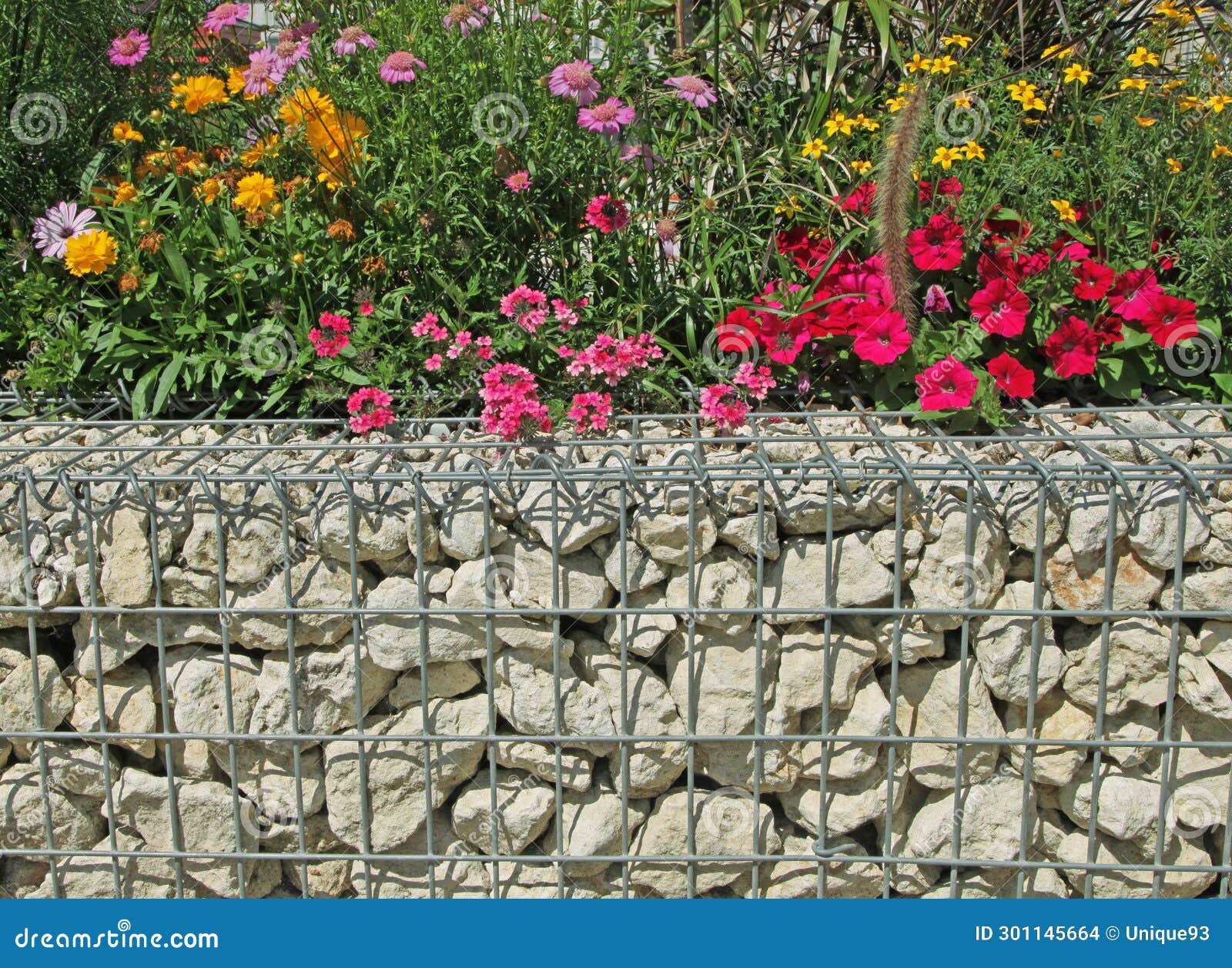 Close-up of a Gabion Support Wall with Wire Mesh Reinforcement and ...