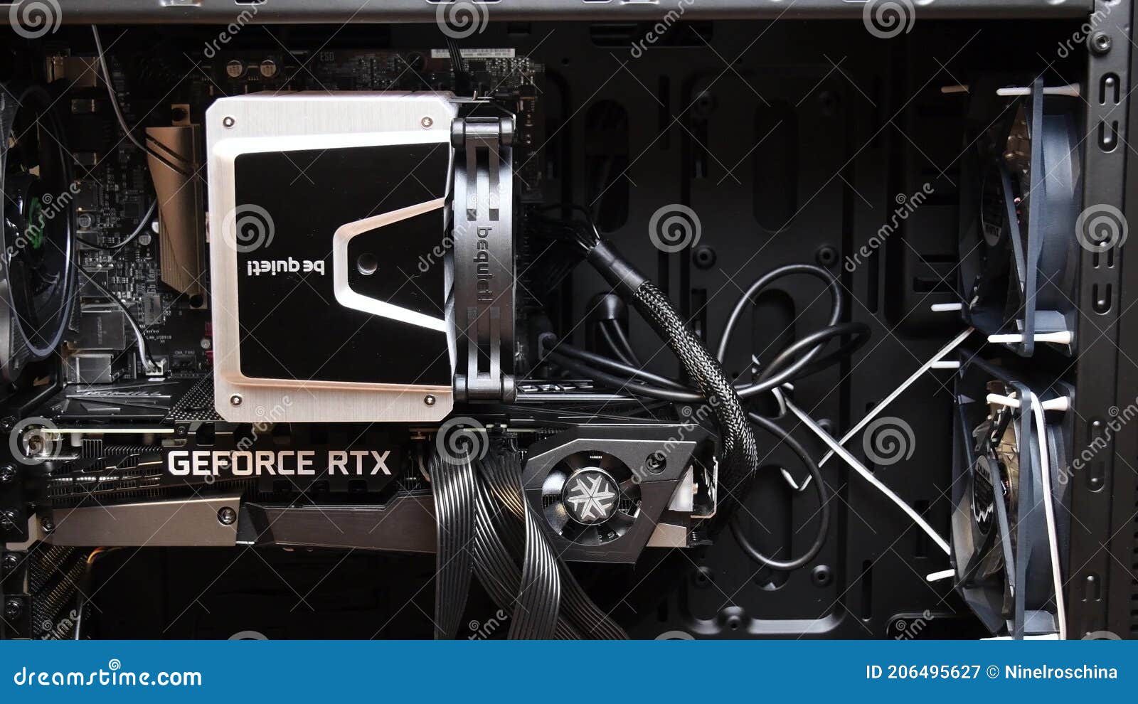 Close-up Gaming PC Tower with NVidia GeForce RTX 3080 Istalled Inside ...