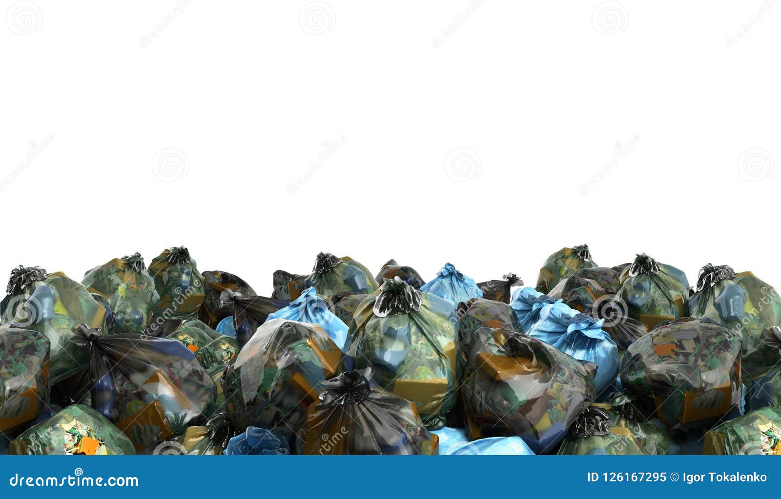 Close Up of a Garbage Bags Stack 3d Render on White Background Stock ...