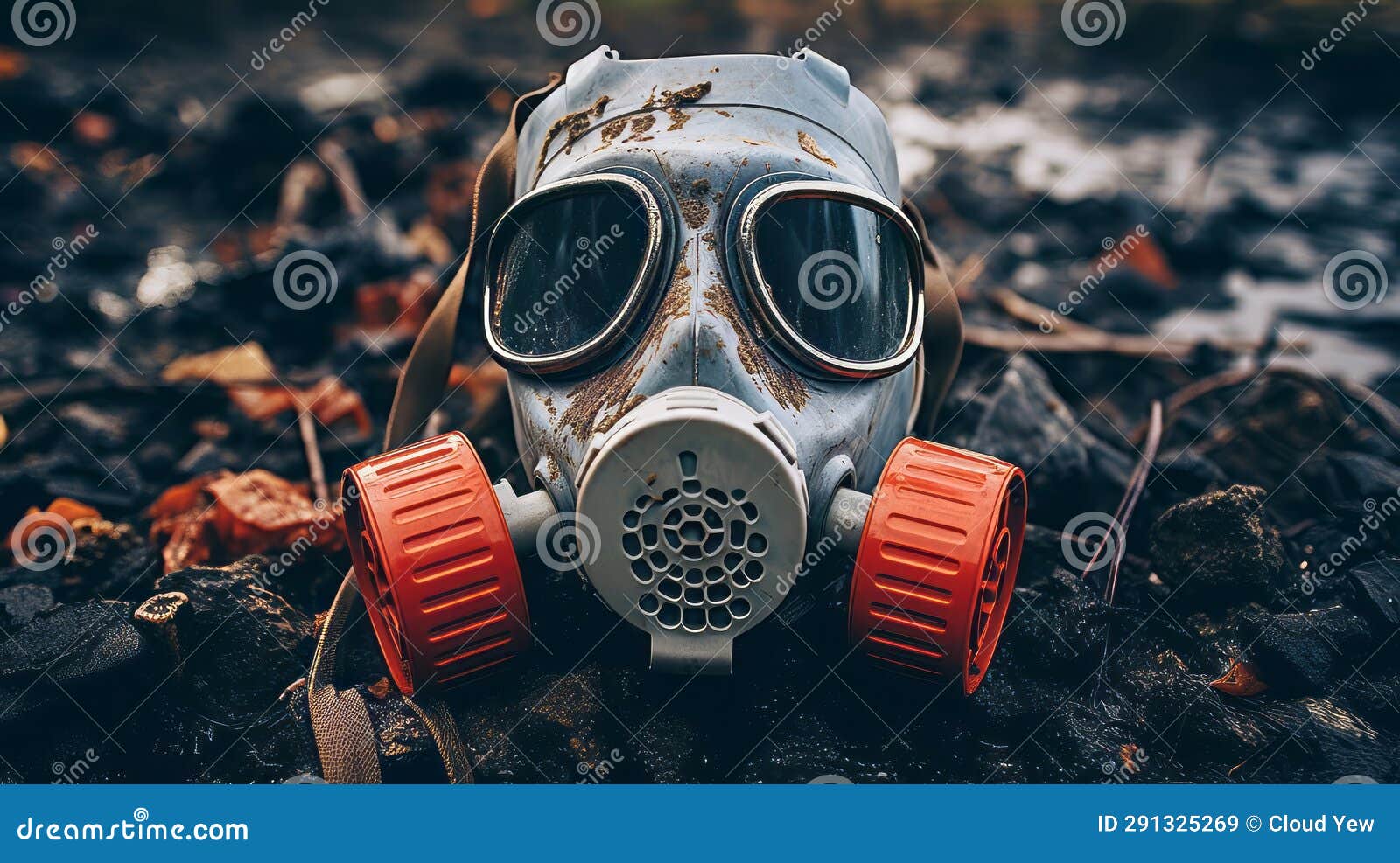 Close Up of Gas Mask in a Polluted Environment Stock Illustration ...