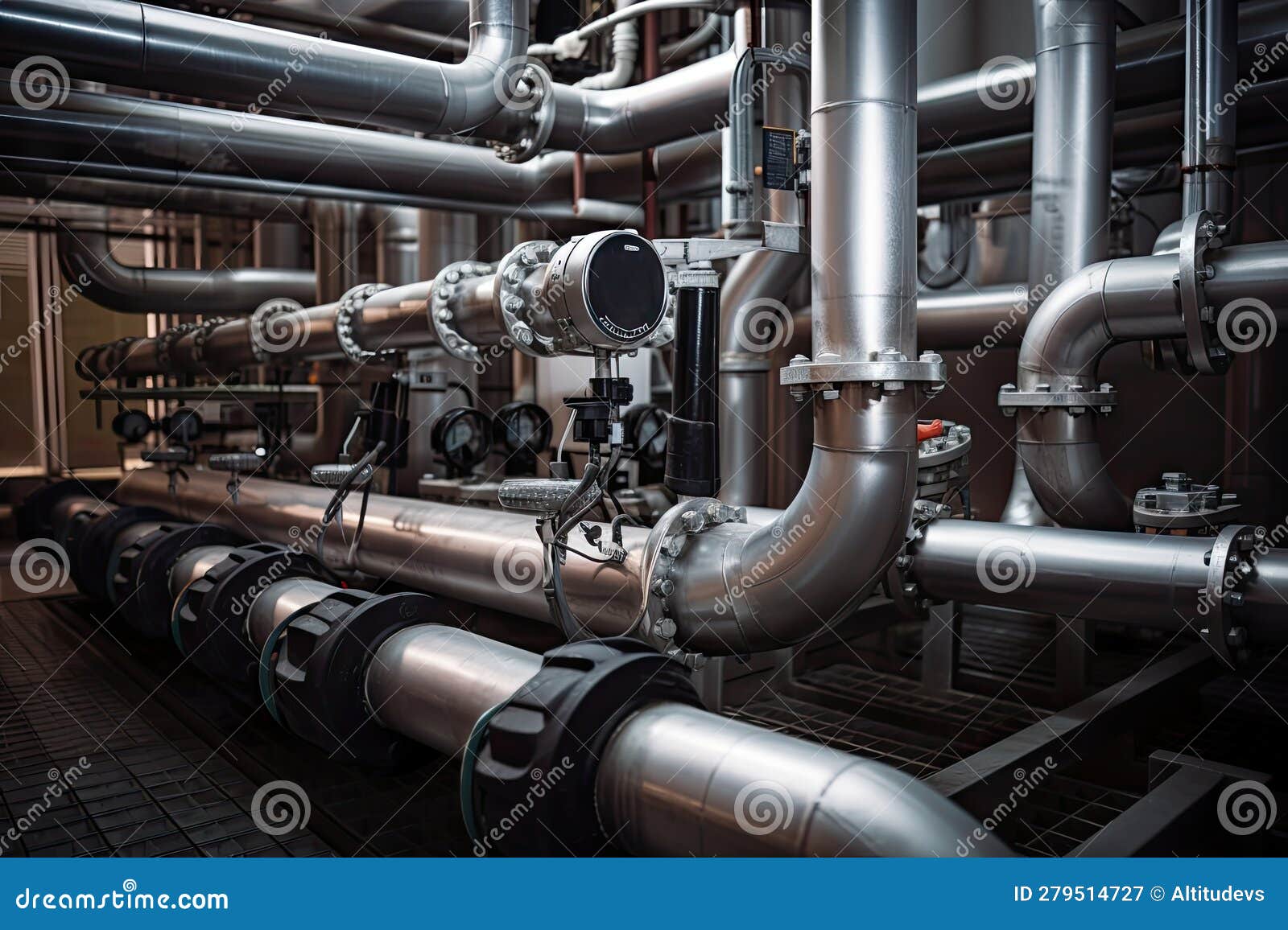 Close-up of Geothermal Energy Conversion System, with Pipes and Valves ...