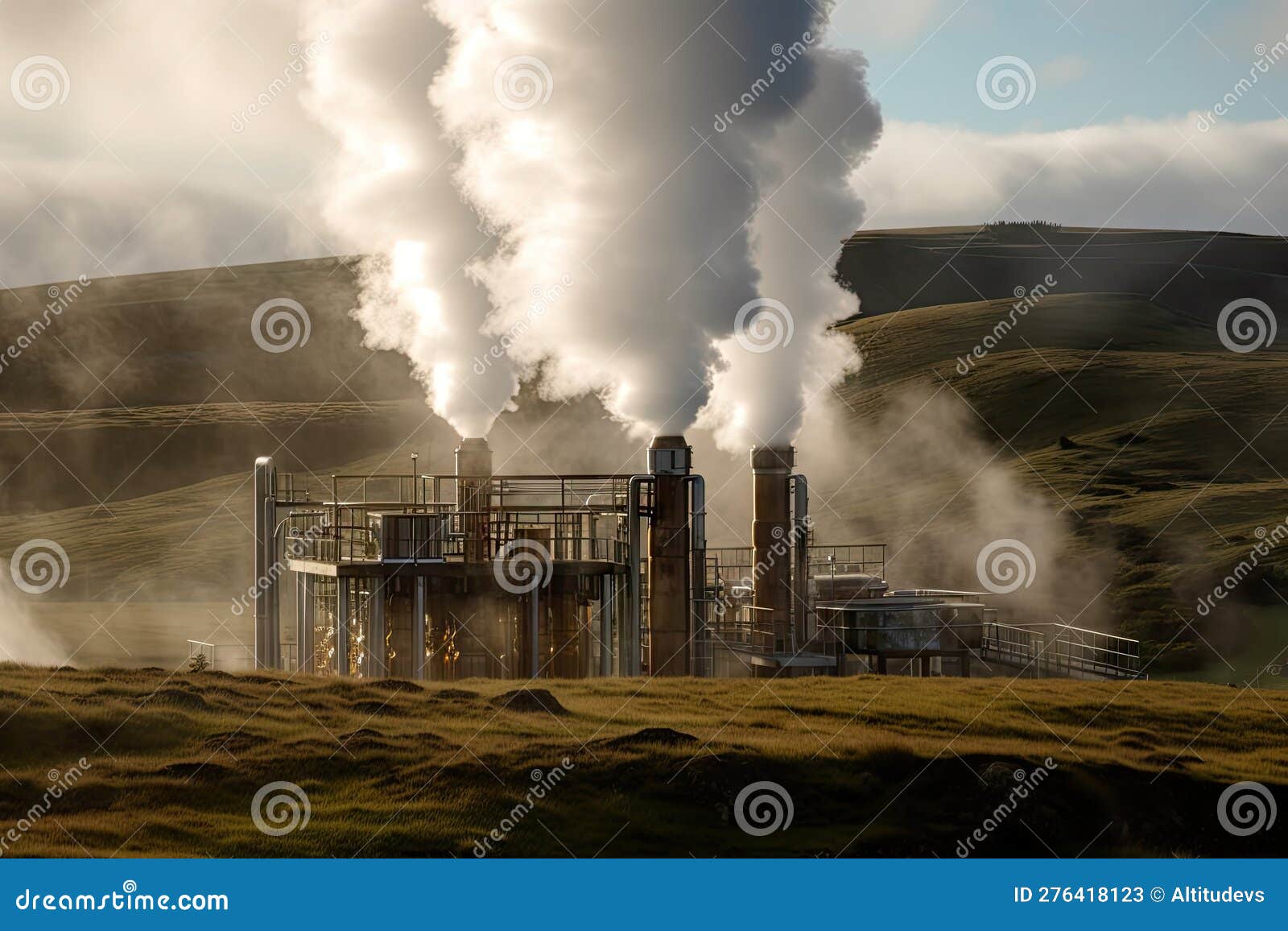 Close-up of Geothermal Energy System, with Steam and Mist Visible Stock ...