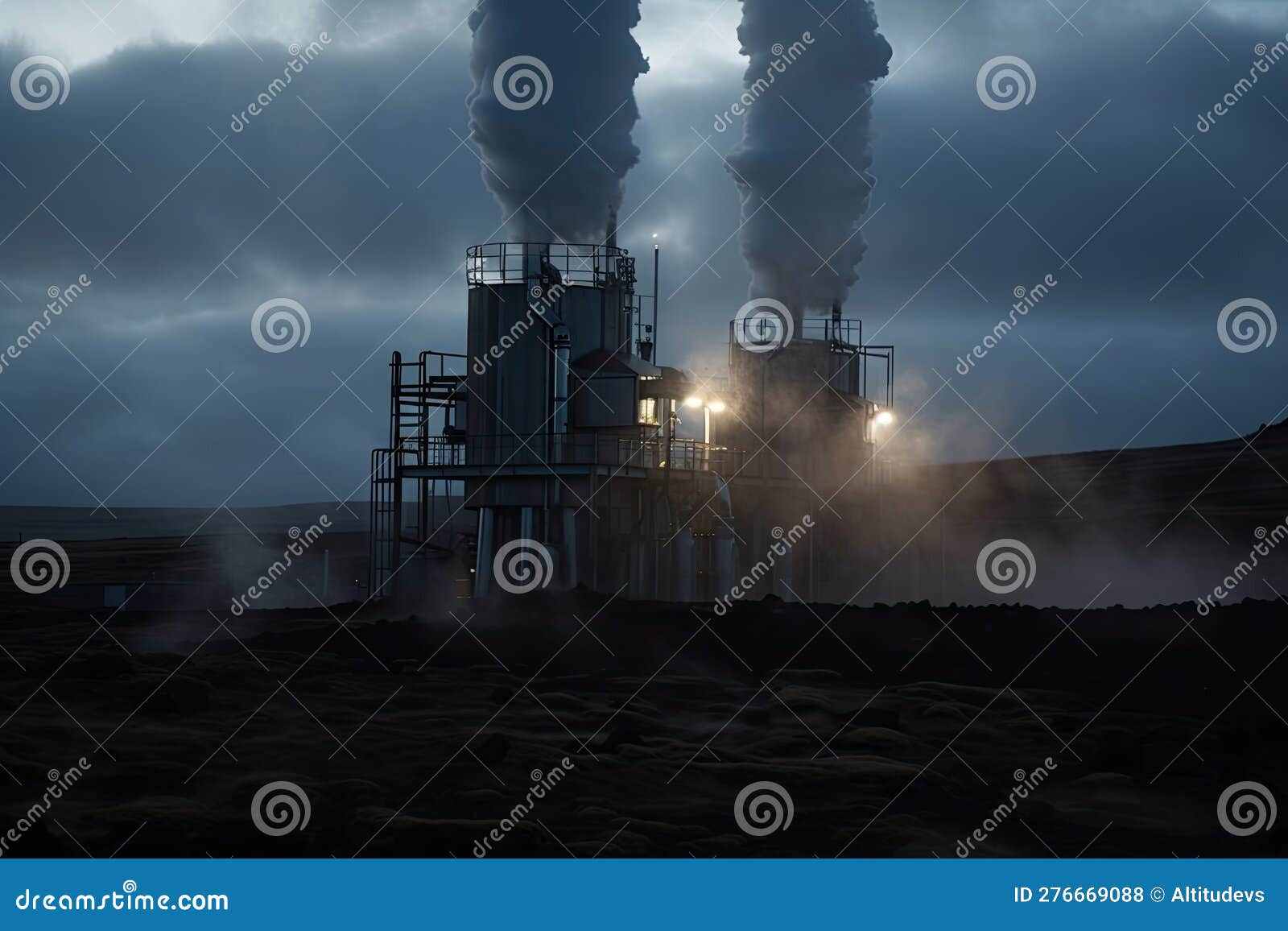 Close-up of Geothermal Energy System, with Steam and Mist Visible Stock ...