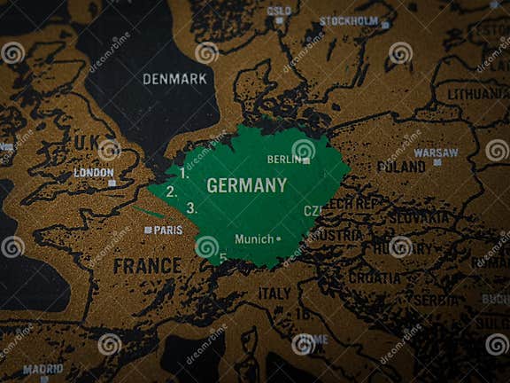 Close Up of a GERMANY Word on a World Map. Germany Map Stock Image ...