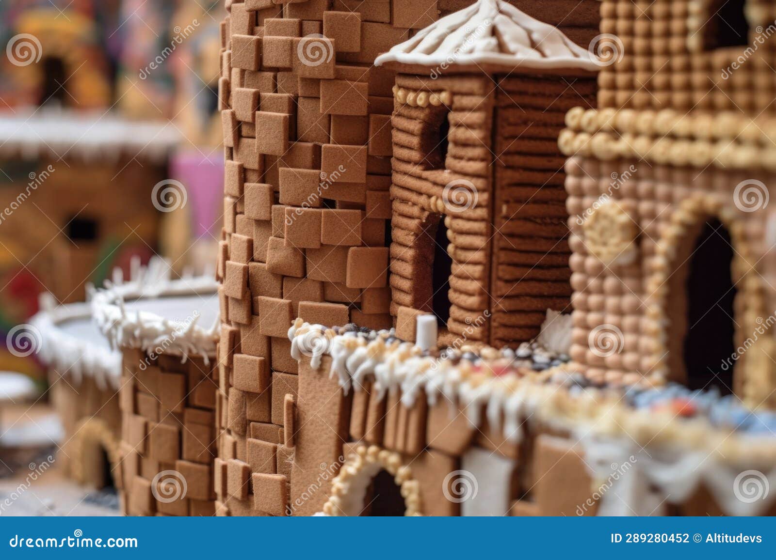 Close-up of Gingerbread Walls Being Attached with Icing Stock Photo ...