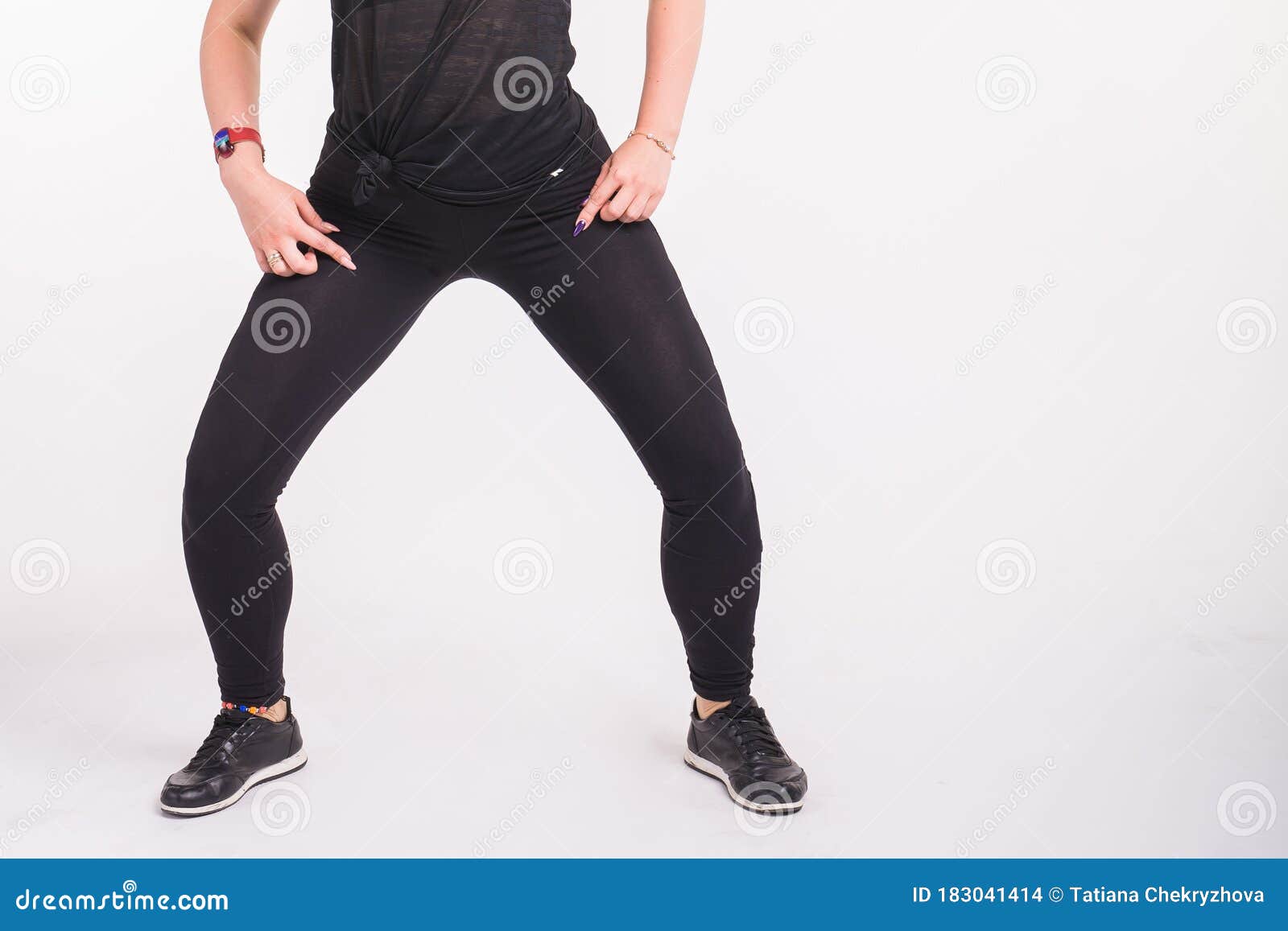 Close-up of Girl Dancing Twerk in the Dance Class on White Background ...