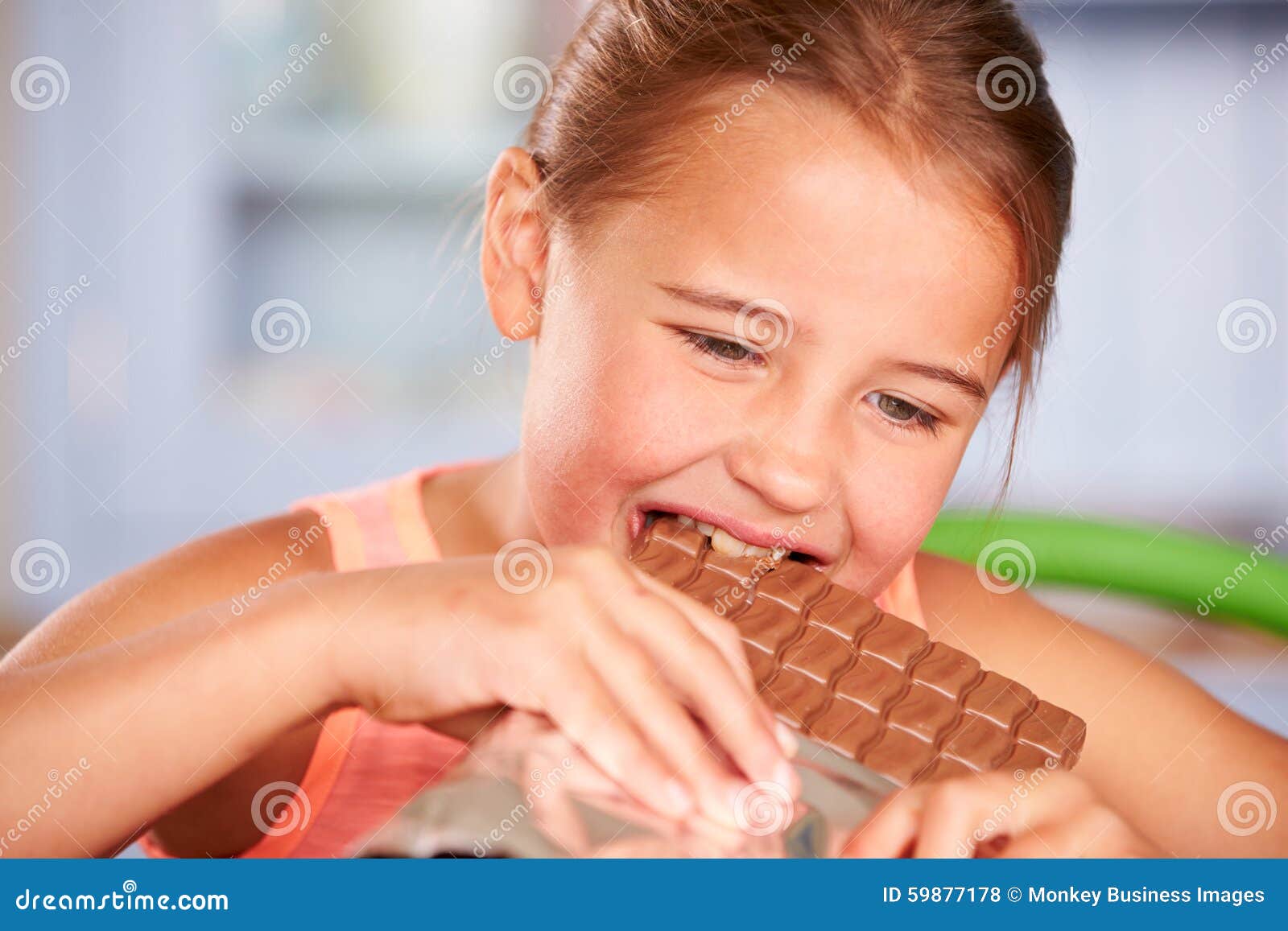 Close Up of Girl Eating Bar of Chocolate Stock Photo - Image of candy ...