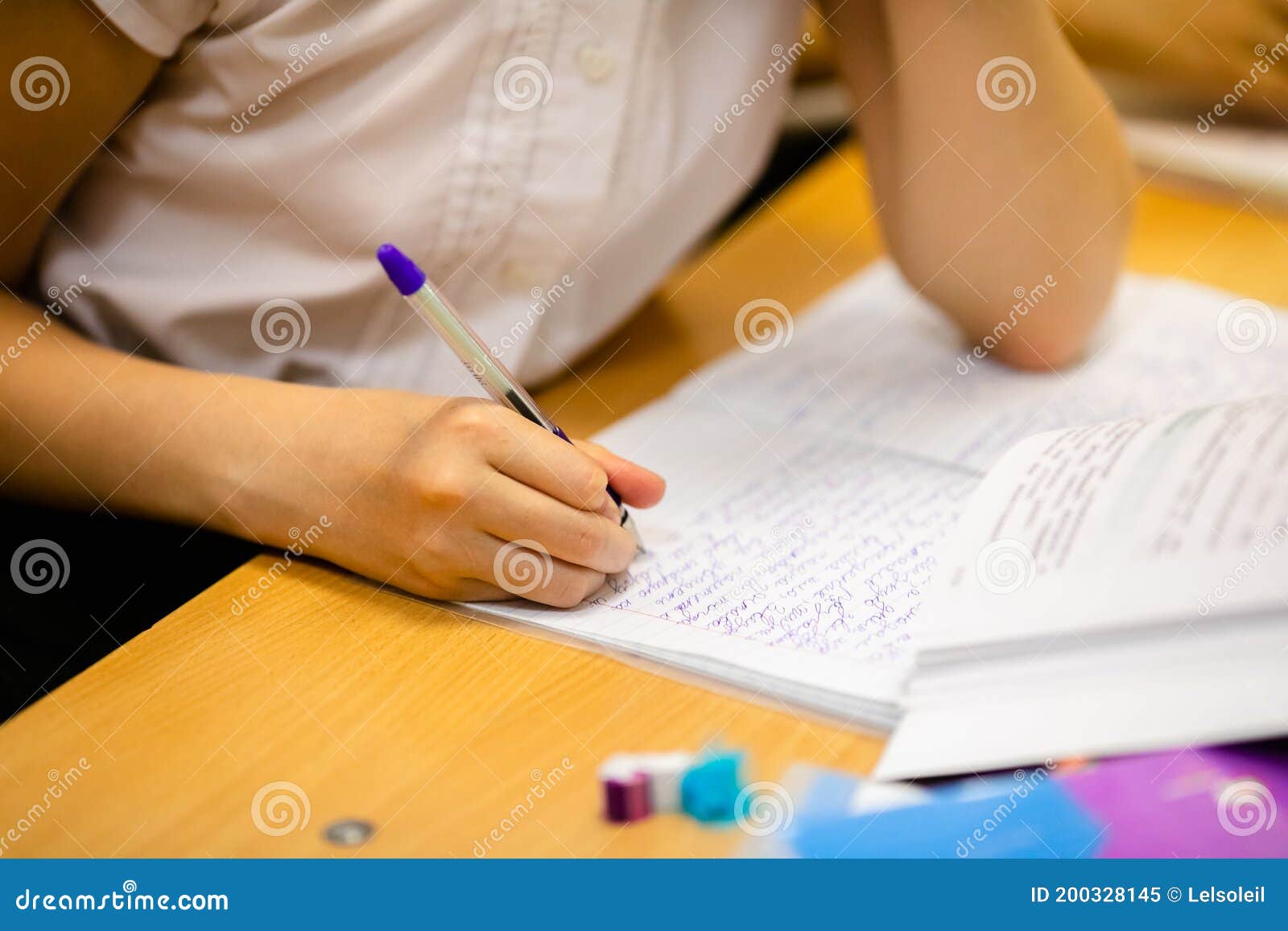 Close-up of a Girl Writing in a Notebook Stock Image - Image of college ...