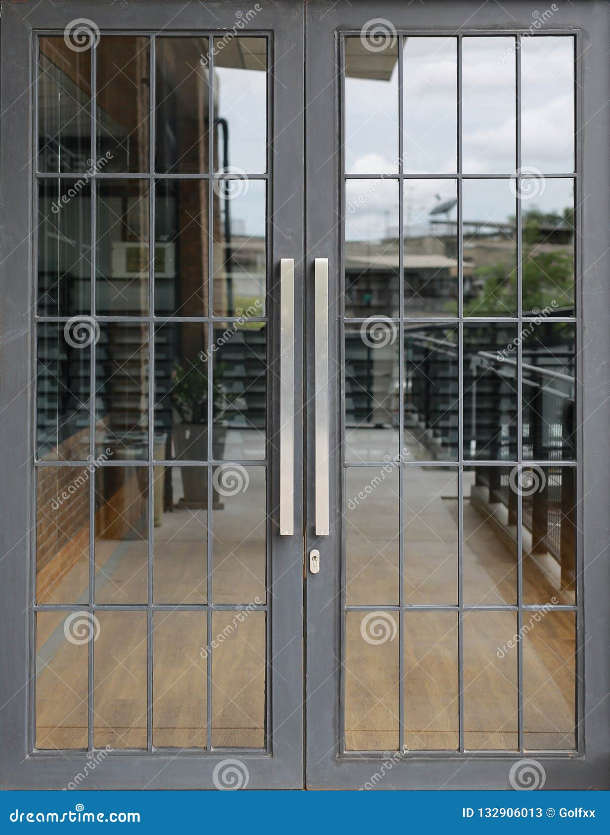 Close-up Glass Door of Cafe. Front View. Stock Image - Image of protect ...