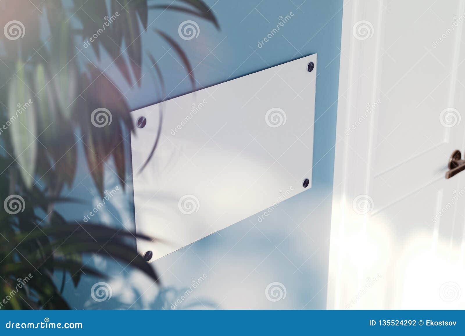 Close Up of Glass Nameplate on Light Blue Wall. 3d Rendering. Stock ...
