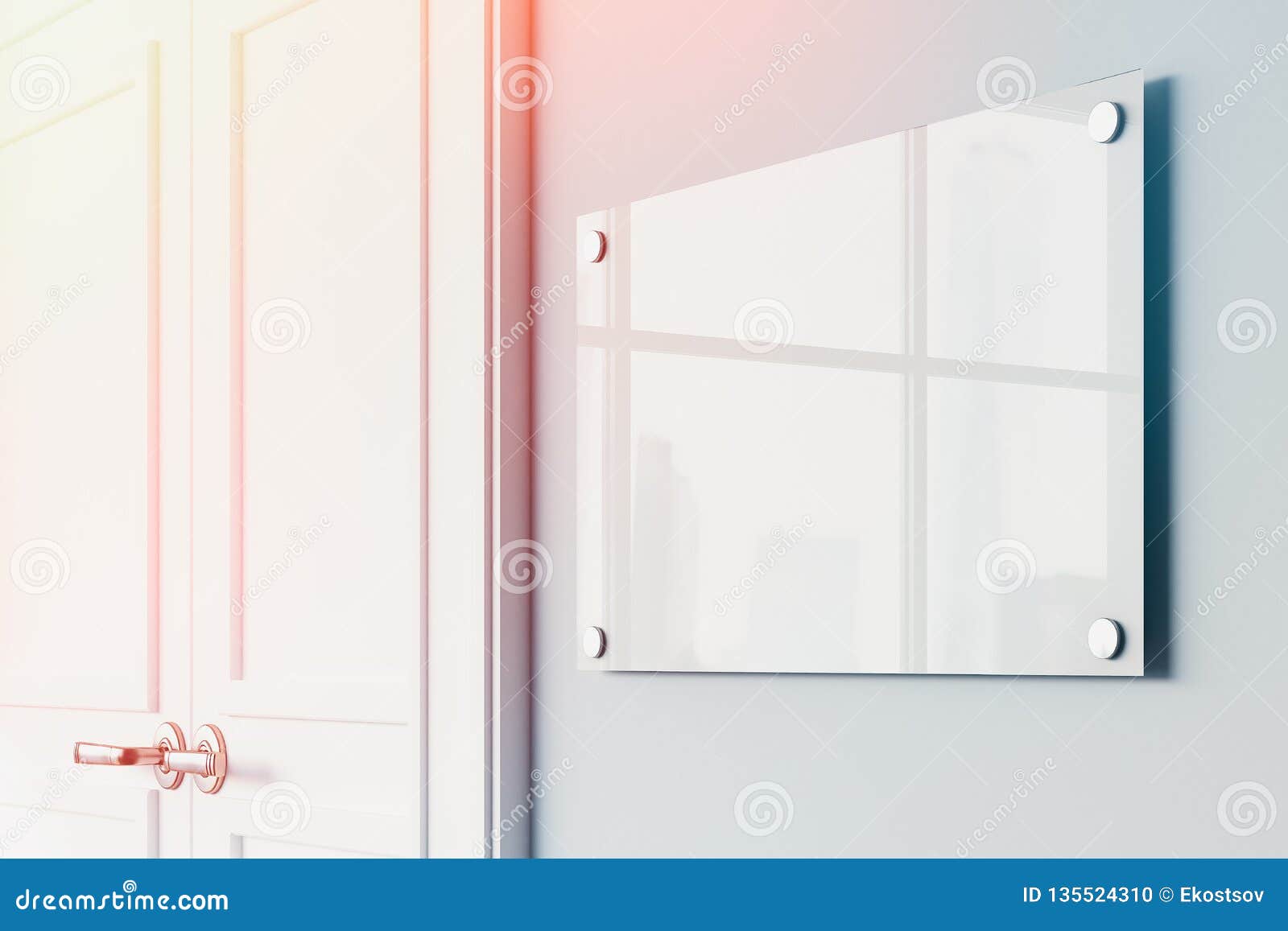 Close Up of Glass Nameplate on Light Blue Wall. 3d Rendering. Stock ...