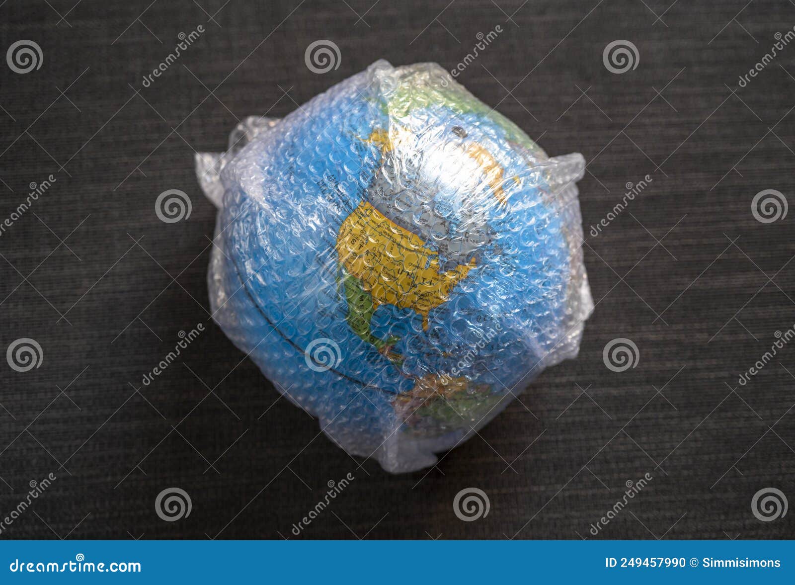 Close Up of Globe Wrapped in Bubble Wrap Plastc Stock Photo - Image of ...