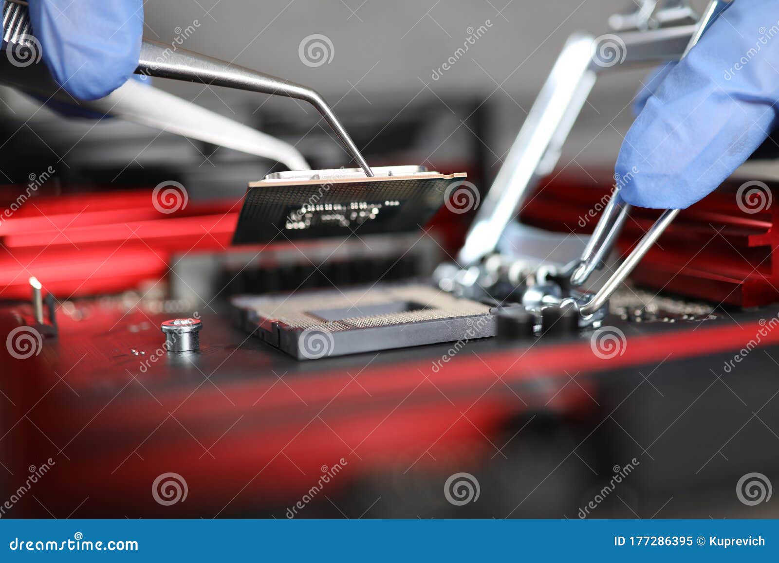 Close-up Gloved Hands Repairing Microchip Details Stock Image - Image ...